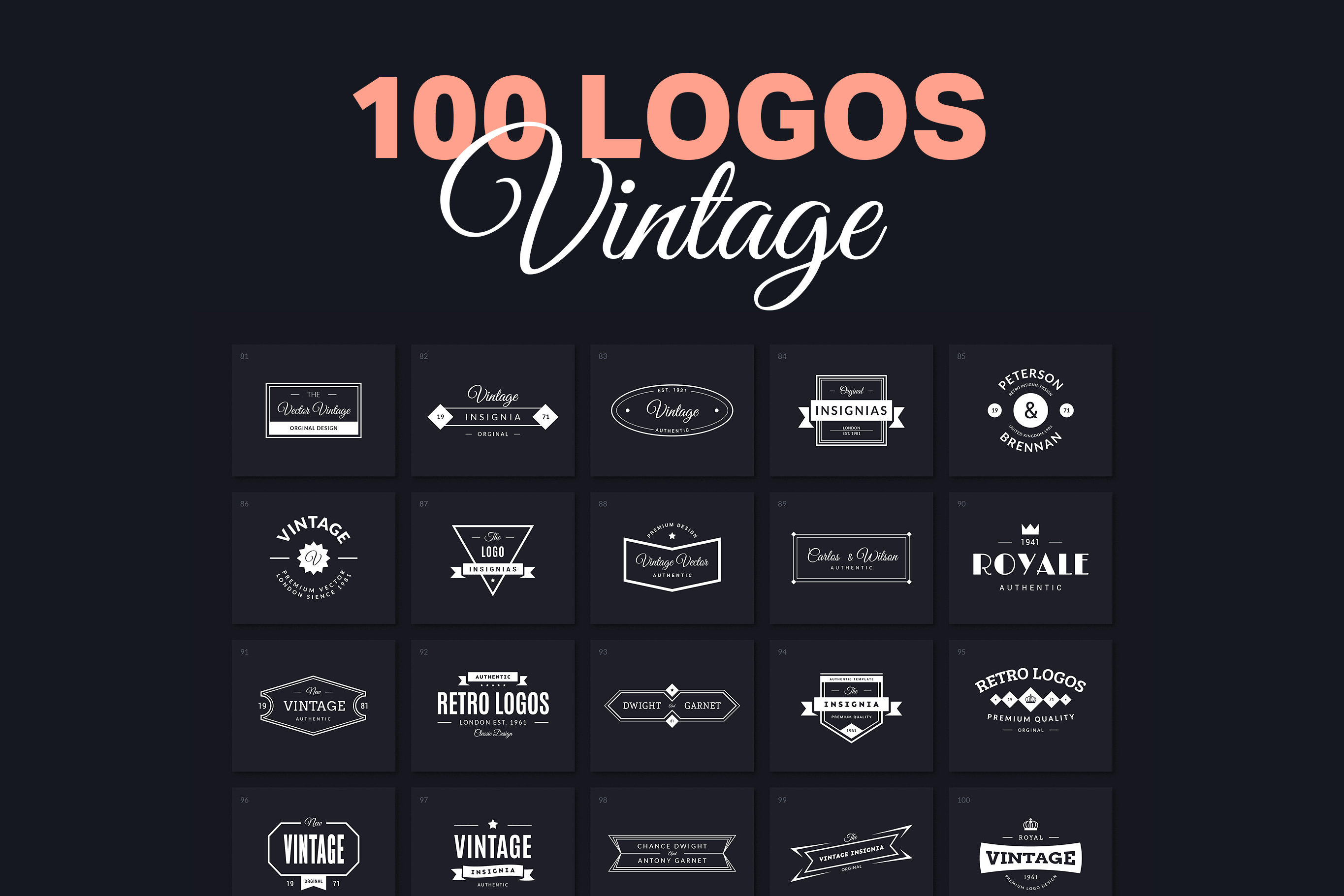 100 Vintage Vector Logo Templates 1, AI, EPS, PSD, Editable Logo Badges ...