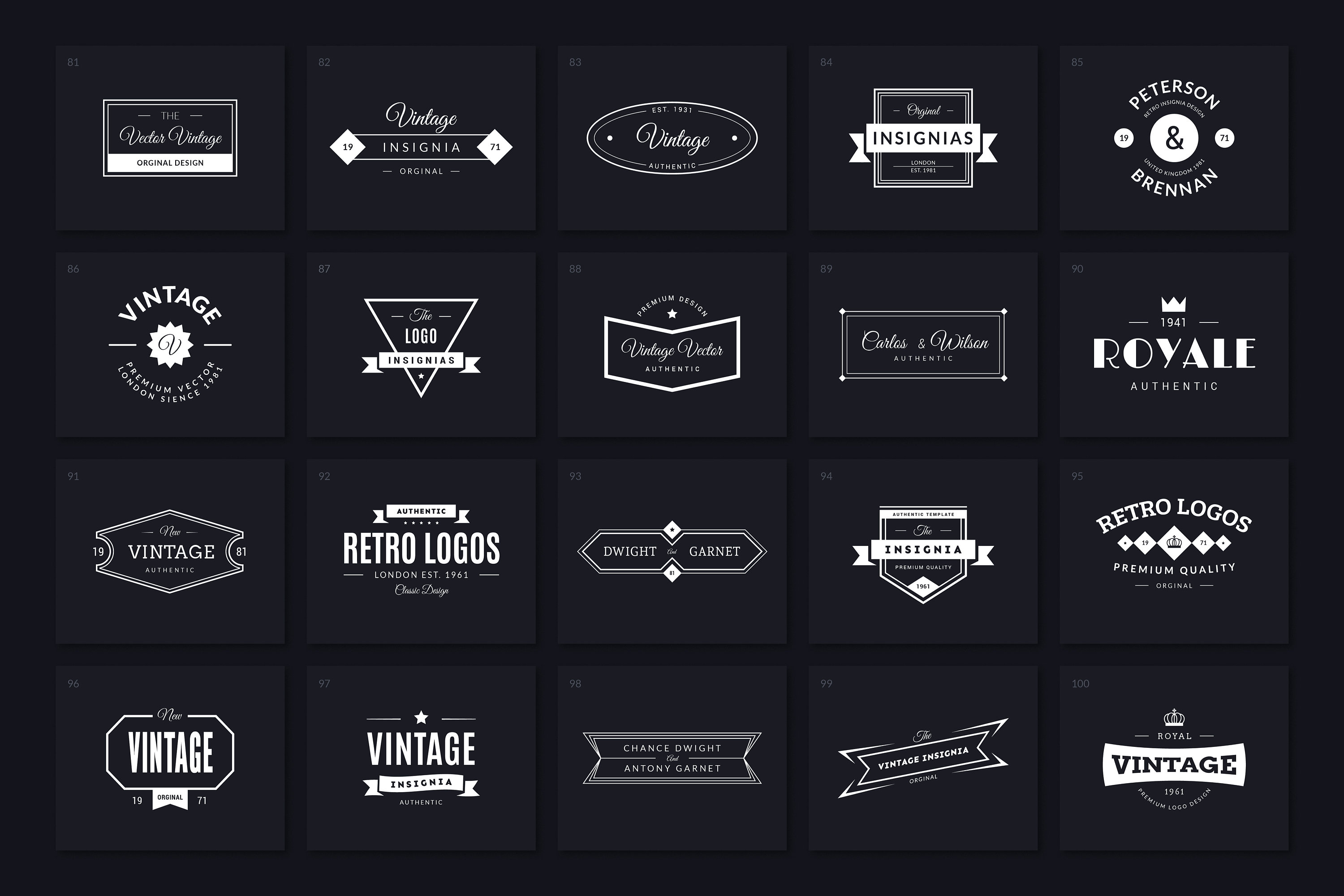 100 Vintage Vector Logo Templates 1, AI, EPS, PSD, Editable Logo Badges ...