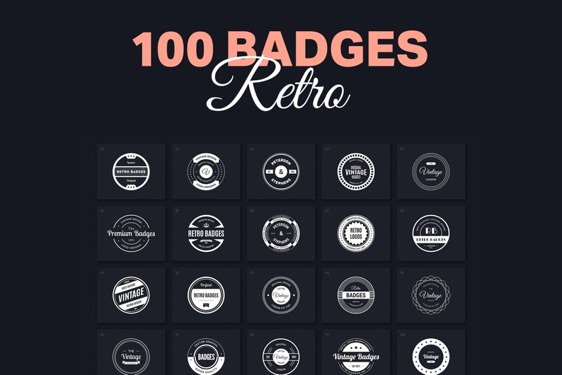 100 Retro Vector Badge Templates 1, AI, EPS, PSD, Editable Sticker ...