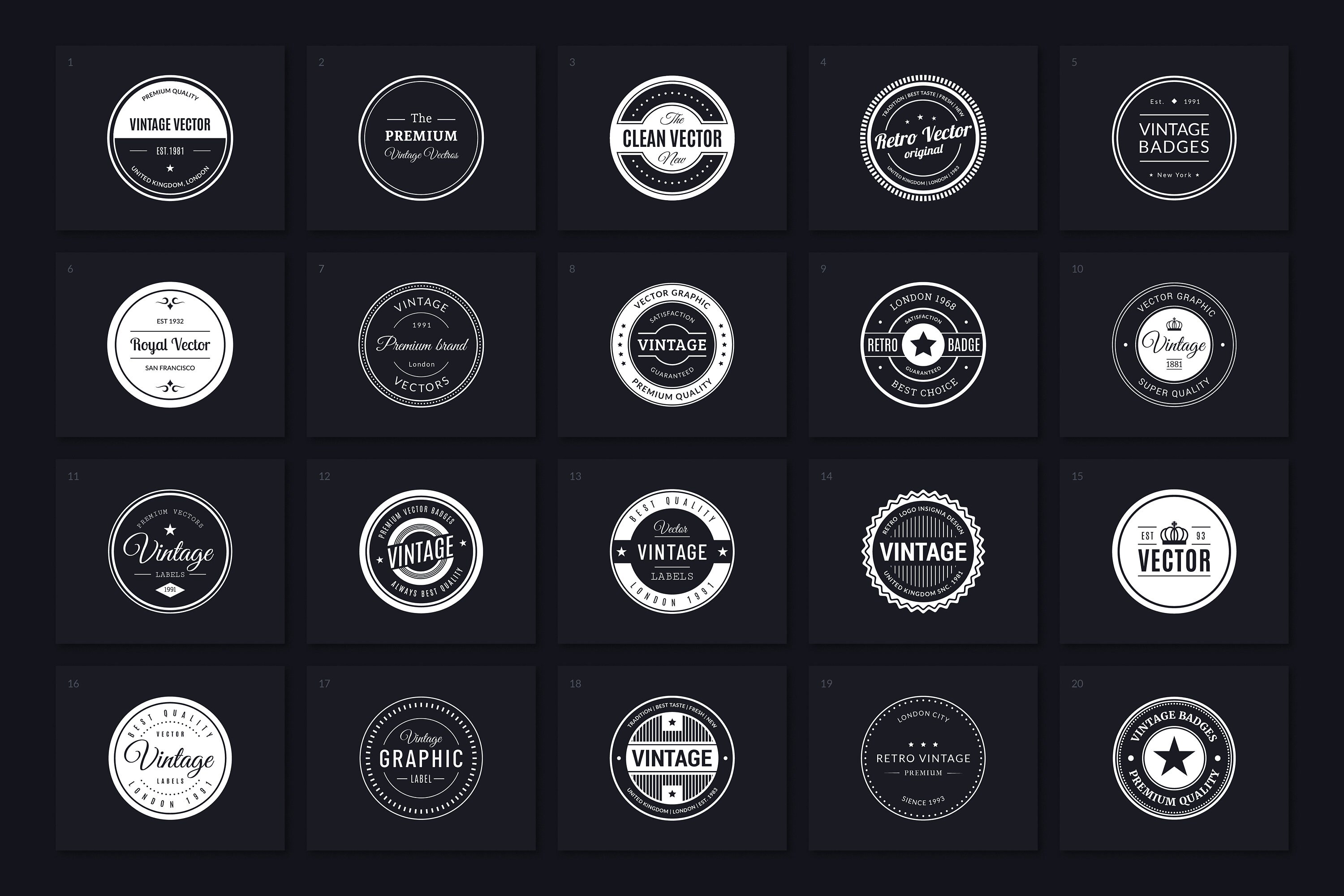 20 Retro Vector Badge Templates 1, AI, EPS, PSD, Editable Sticker ...