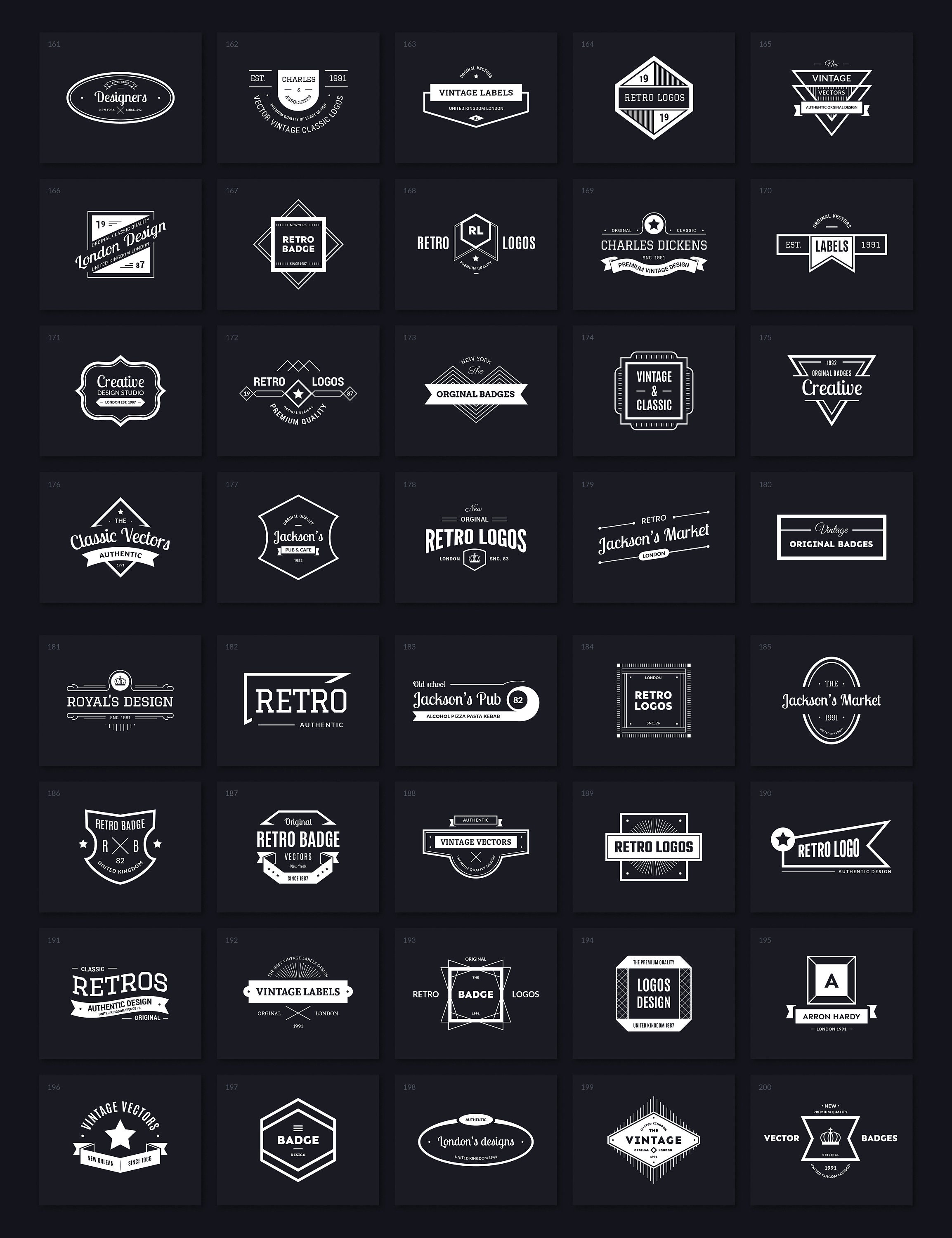 200 Vintage Vector Logo Templates, AI, EPS, PSD, Editable Logo Badges ...