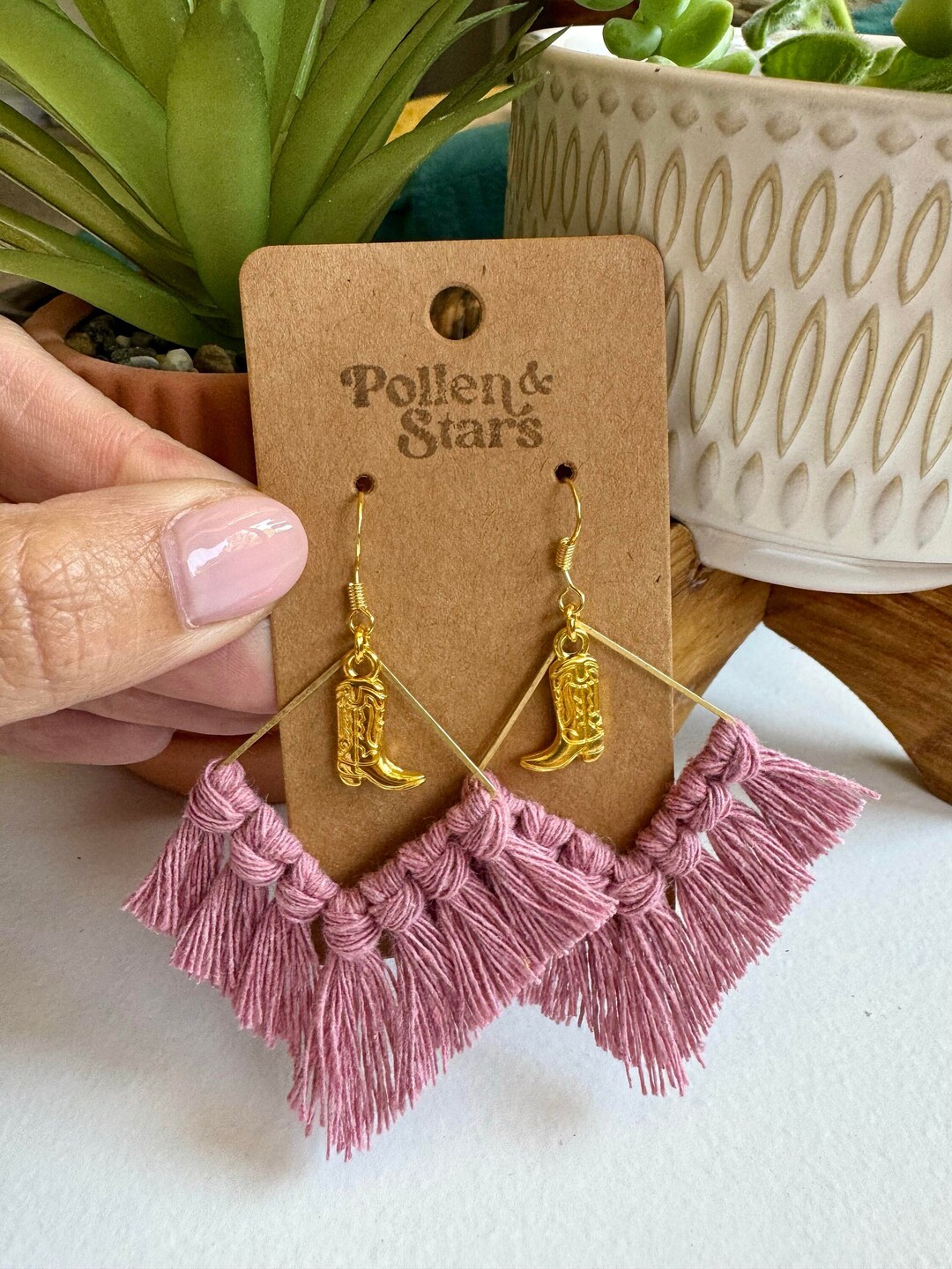 Cowgirl Boot Earrings, Cowgirl Hat Earrings, Country Boho Earrings, Boho Macrame Earrings ...