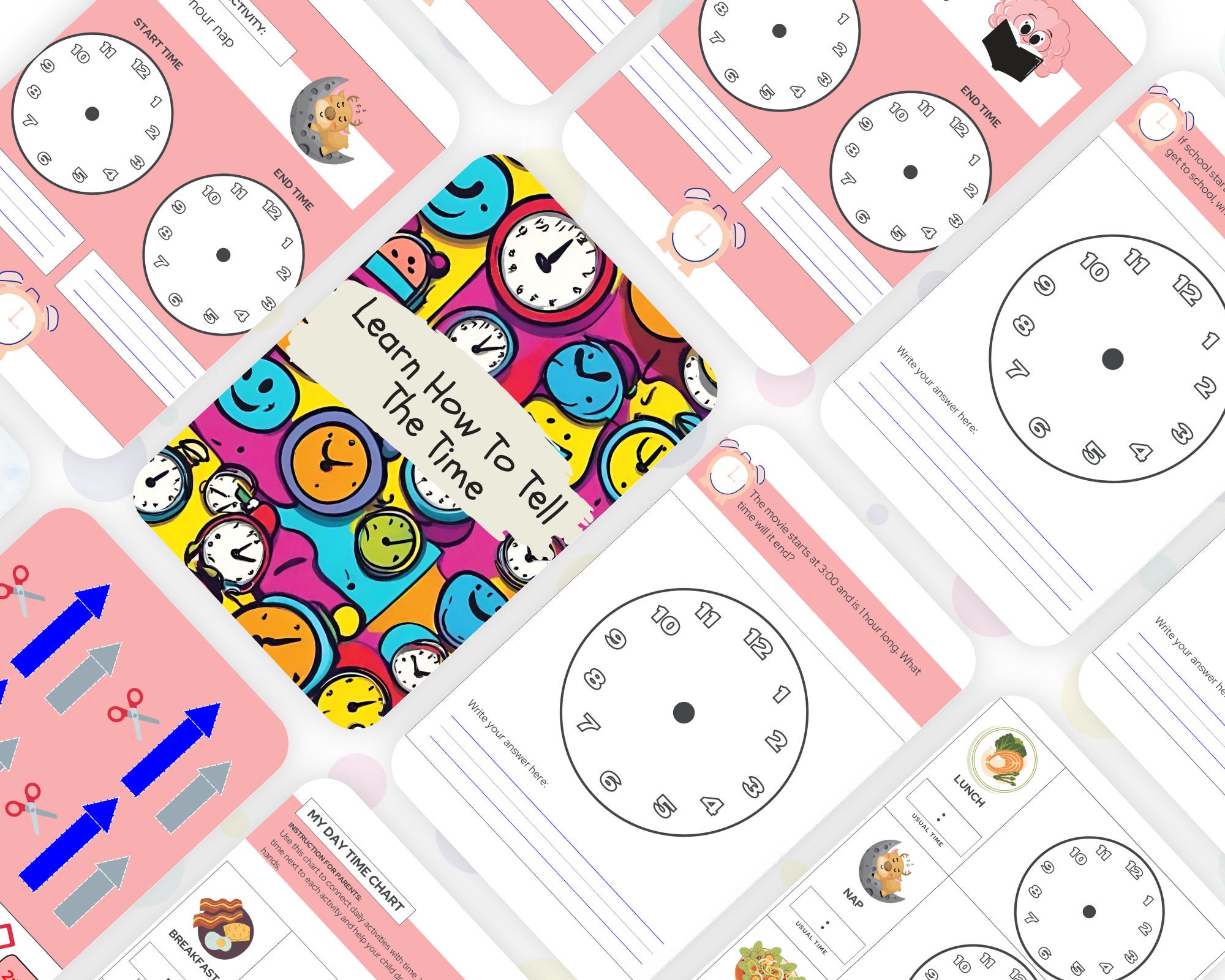 Learn the Clock Workbook | Preschool | Kindergarten | Worksheets ...