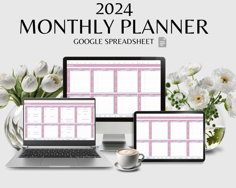Monthly Calendar Google Sheets Template: Task & Goal Tracker (digital ...