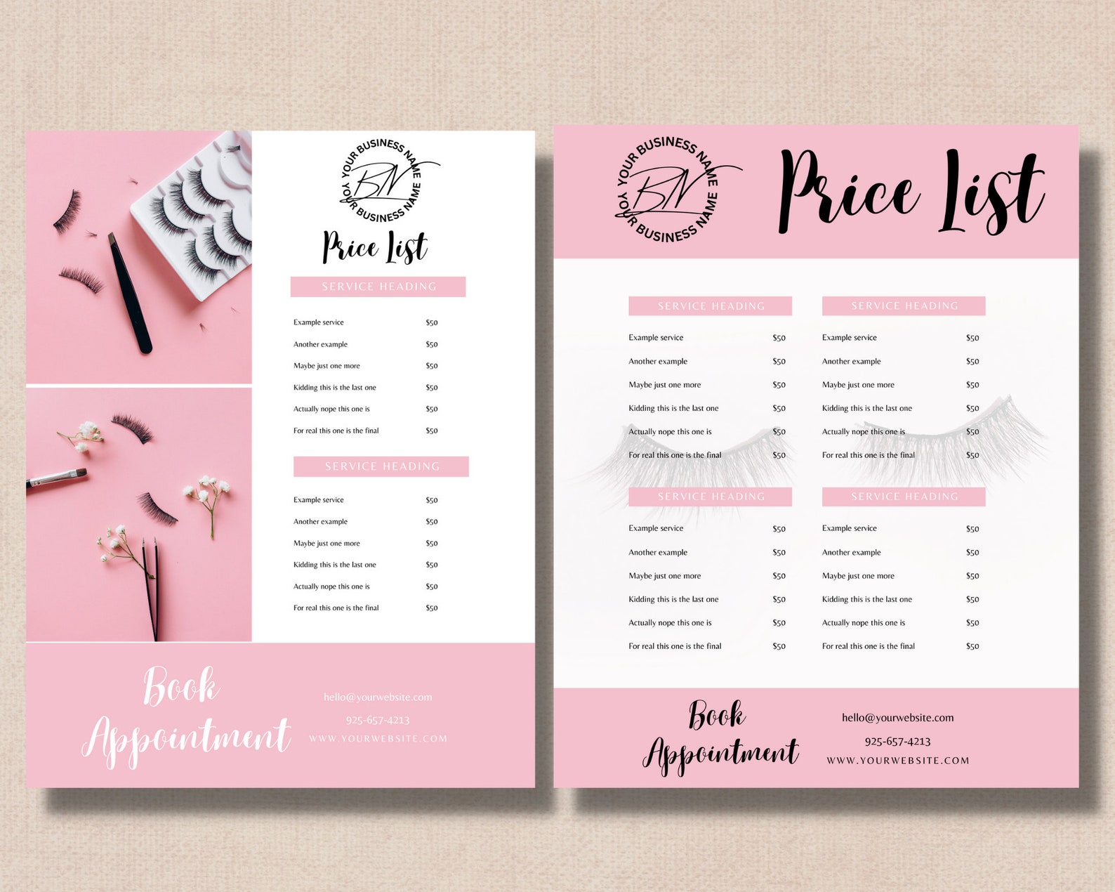 Eyelash Extension Price List Template: Blush Pink Marble (digital ...