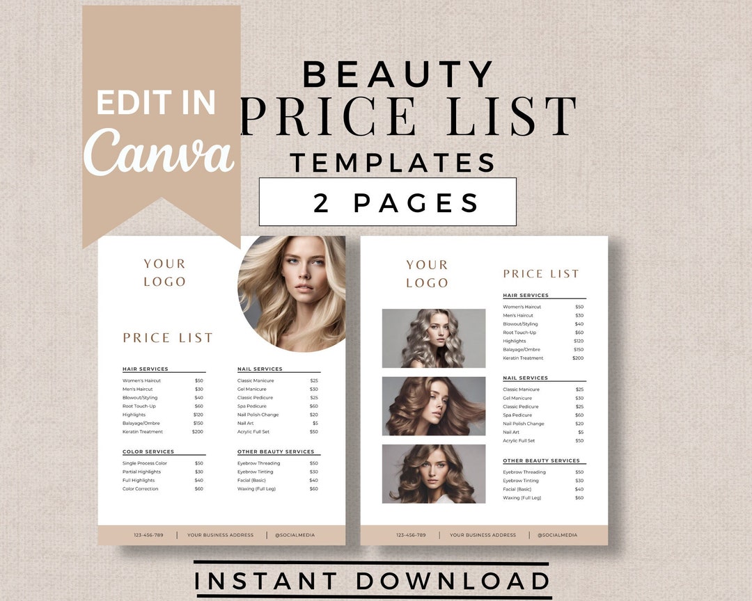 Editable Price List Template Canva | Beauty Price List | Electronic ...