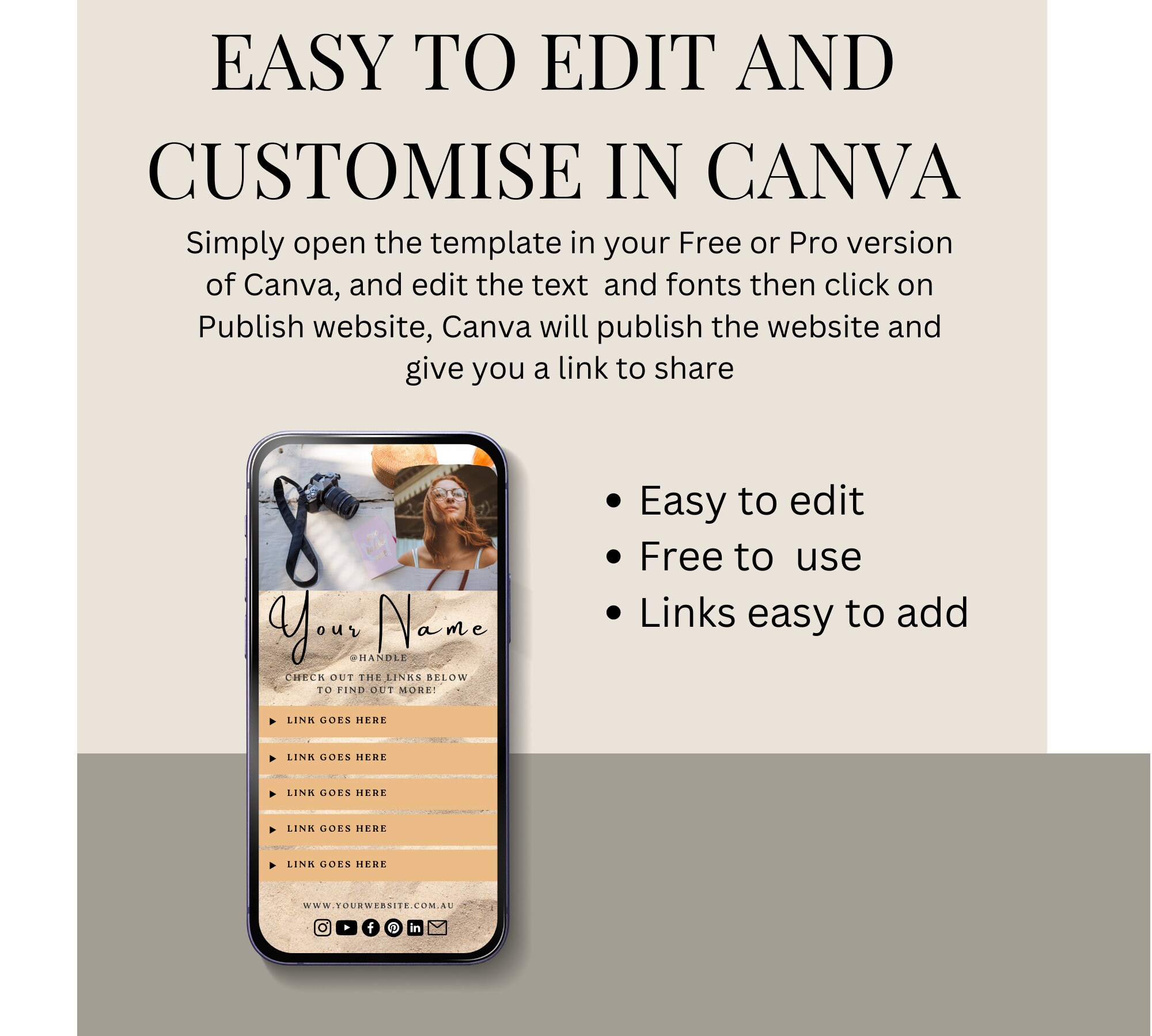 Tiktok Link in Bio Templates Canva, Instagram Landing Page, Instagram ...