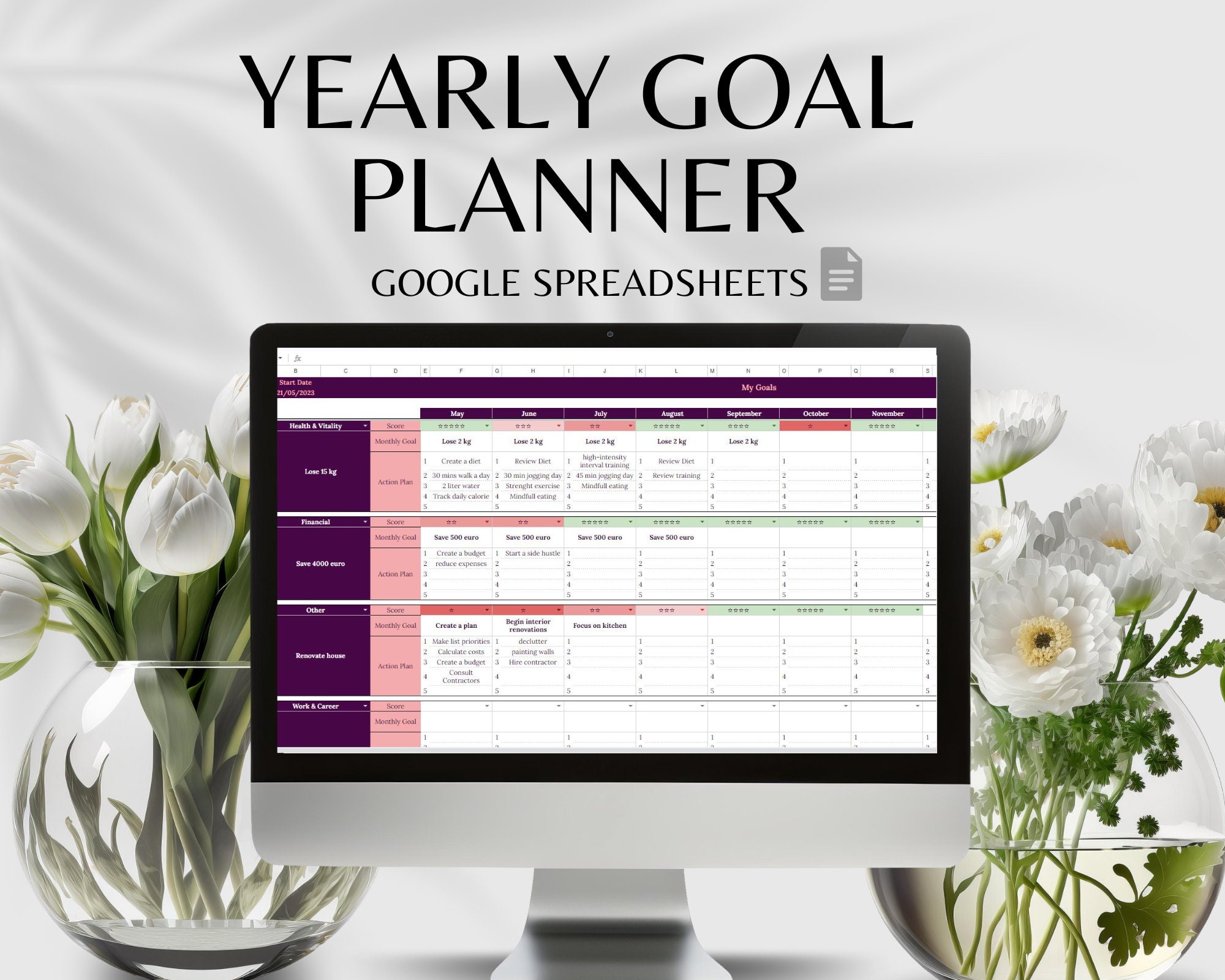 Goal Planner Goal Tracker Daily Habit Tracker Daily Weekly Monthly ...