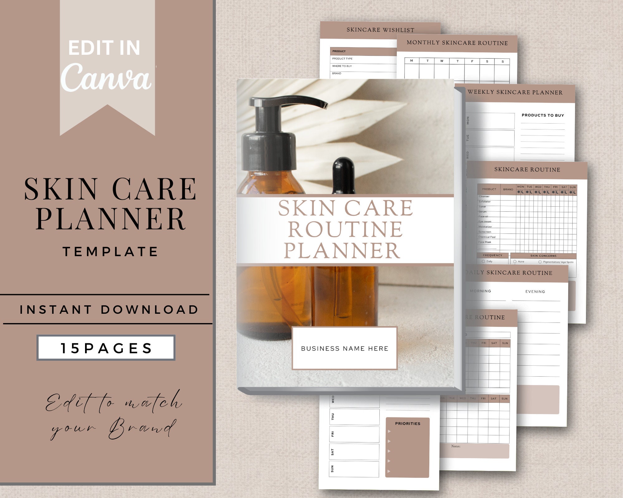 Skincare Planner Instant Download Editable Skincare Routine Skincare ...