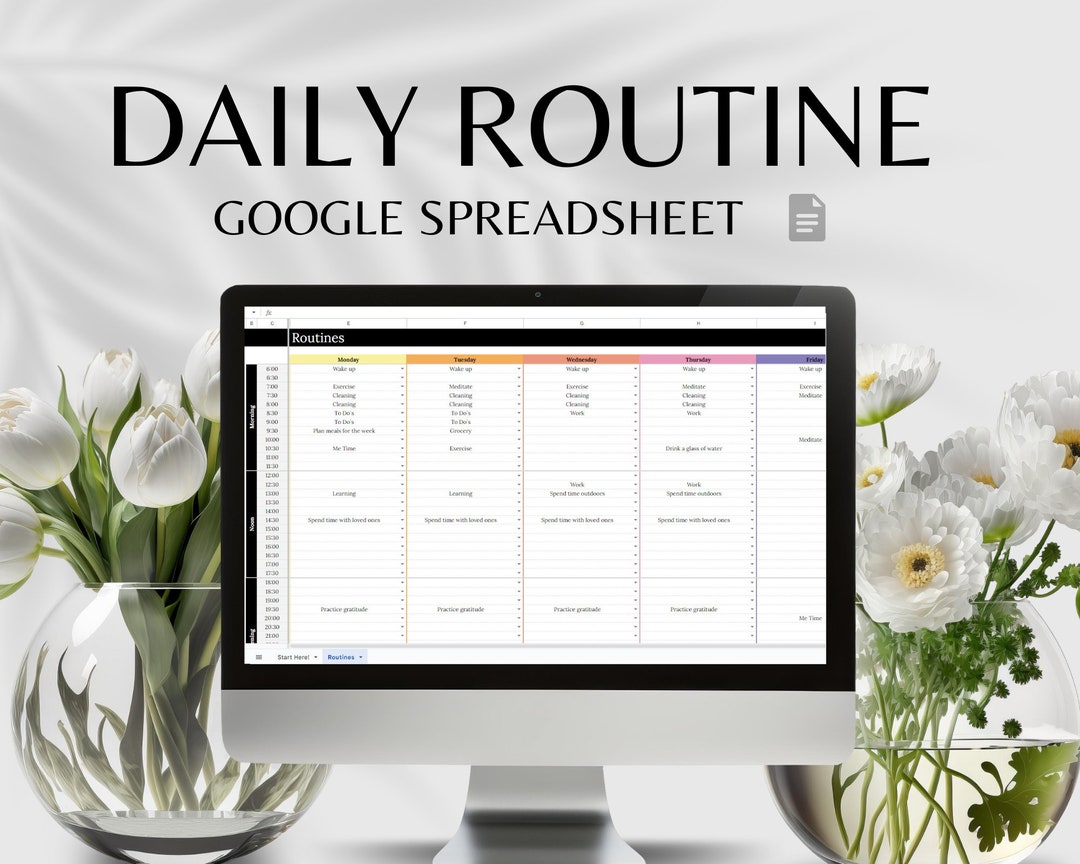 Daily Routine | Habit Tracker Spreadsheet for Google Sheets | Task ...