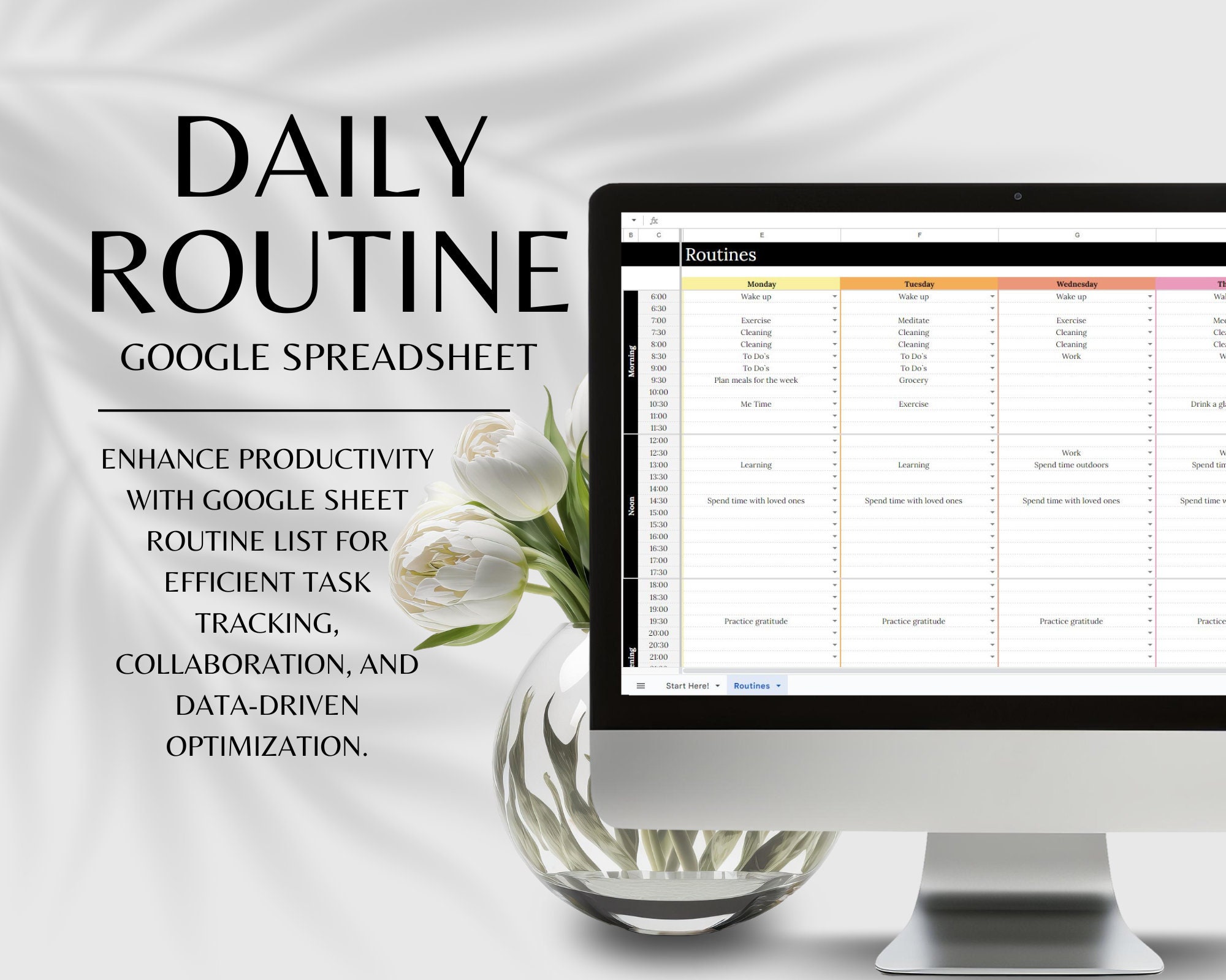 Daily Routine Habit Tracker Spreadsheet for Google Sheets Task Manager ...