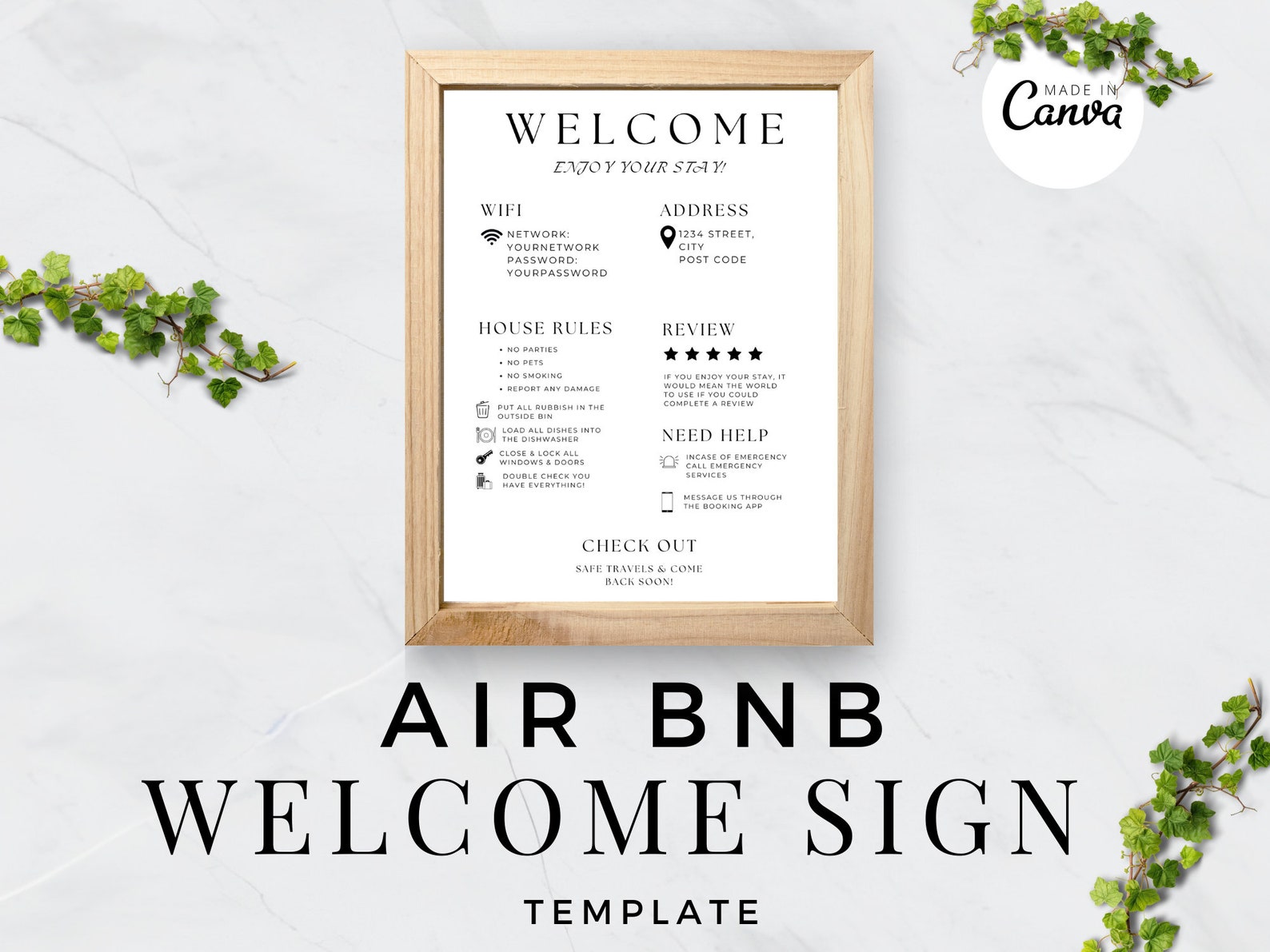Airbnb Welcome Sign Vacation Rental Printable Check Out List Editable ...