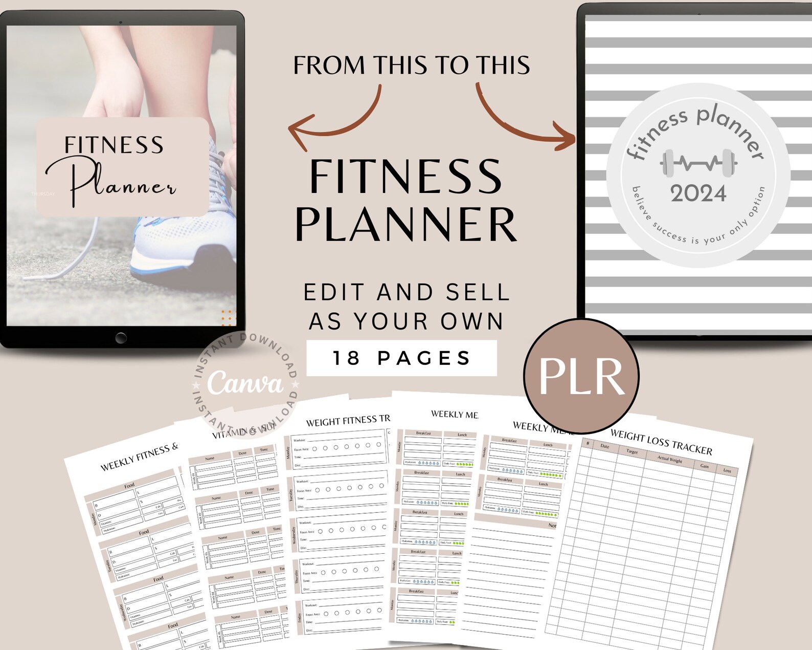 Workout Tracker Plr Template Bundle Plr the Fitness Planner Digital ...