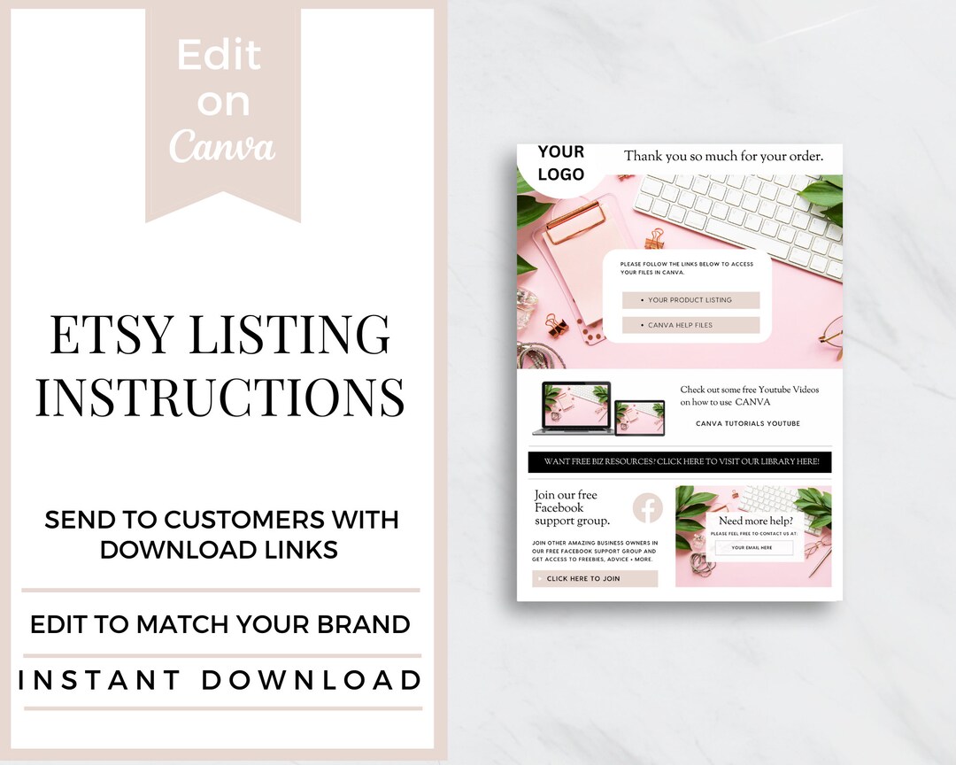 Digital Download Instructions Template | Etsy Listing Mockup Template ...