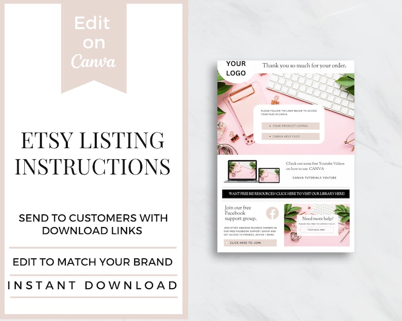 Digital Download Instructions Template | Etsy Listing Mockup Template ...