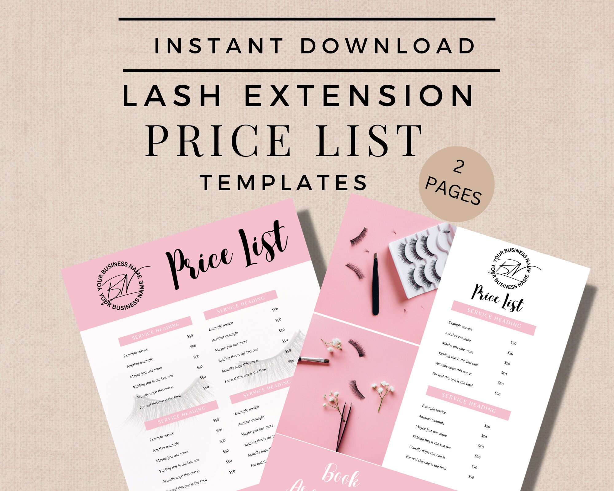 Eyelash Extension Price List Template: Blush Pink Marble (digital ...