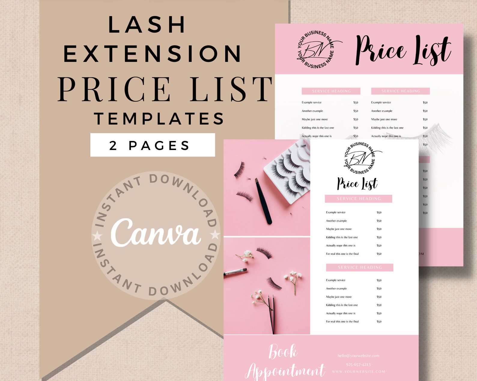 Eyelash Extension Price List Template: Blush Pink Marble (digital ...