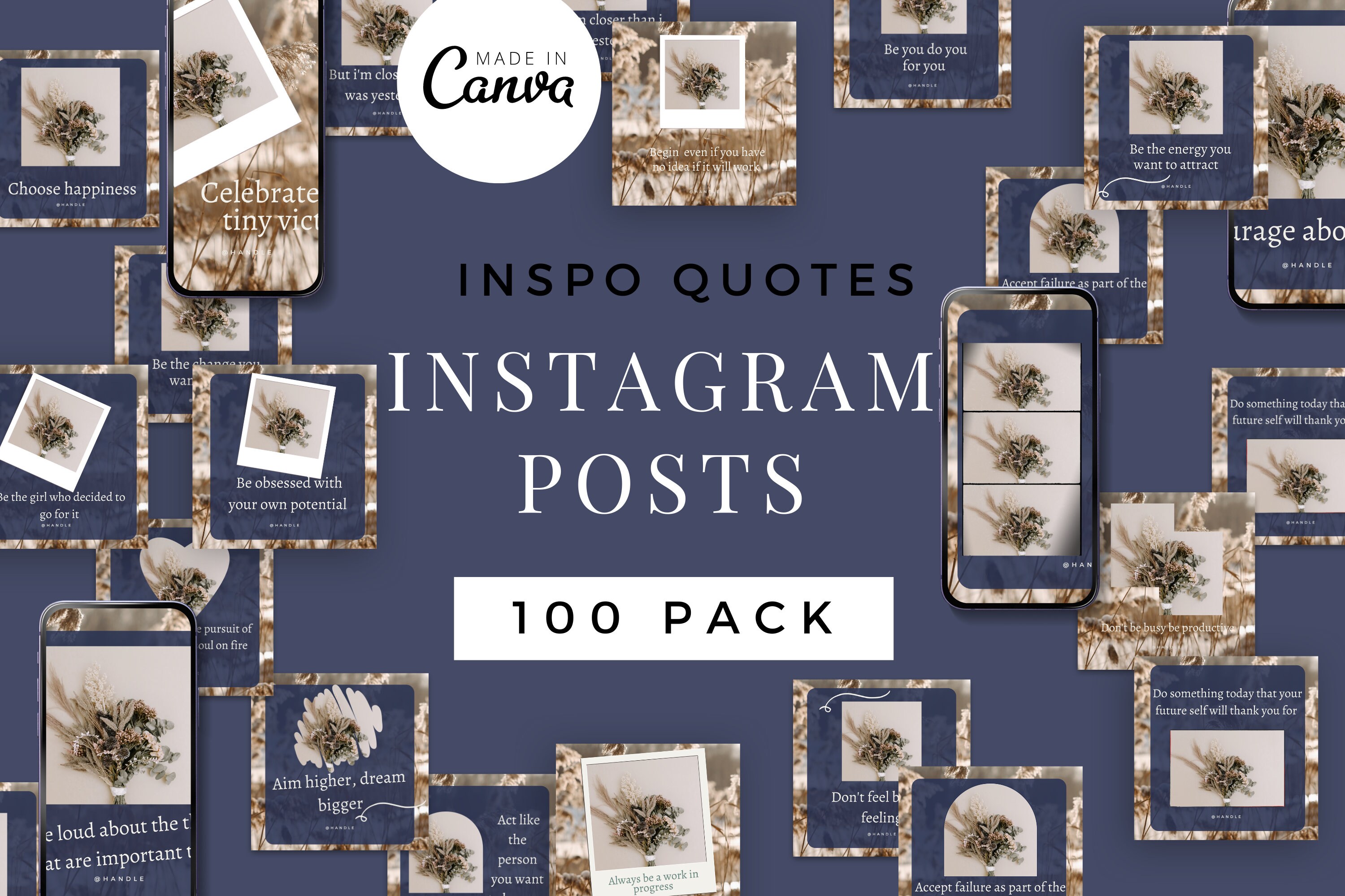 100 Instagram Inspirational Quote Pack Editable Quote Templates ...