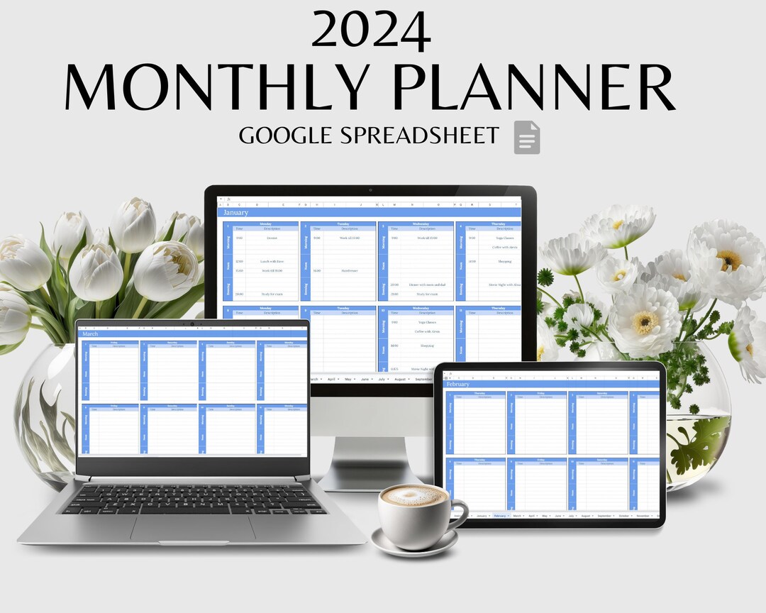 Monthly Calendar Spreadsheet Template Google Sheets | Task Tracker ...