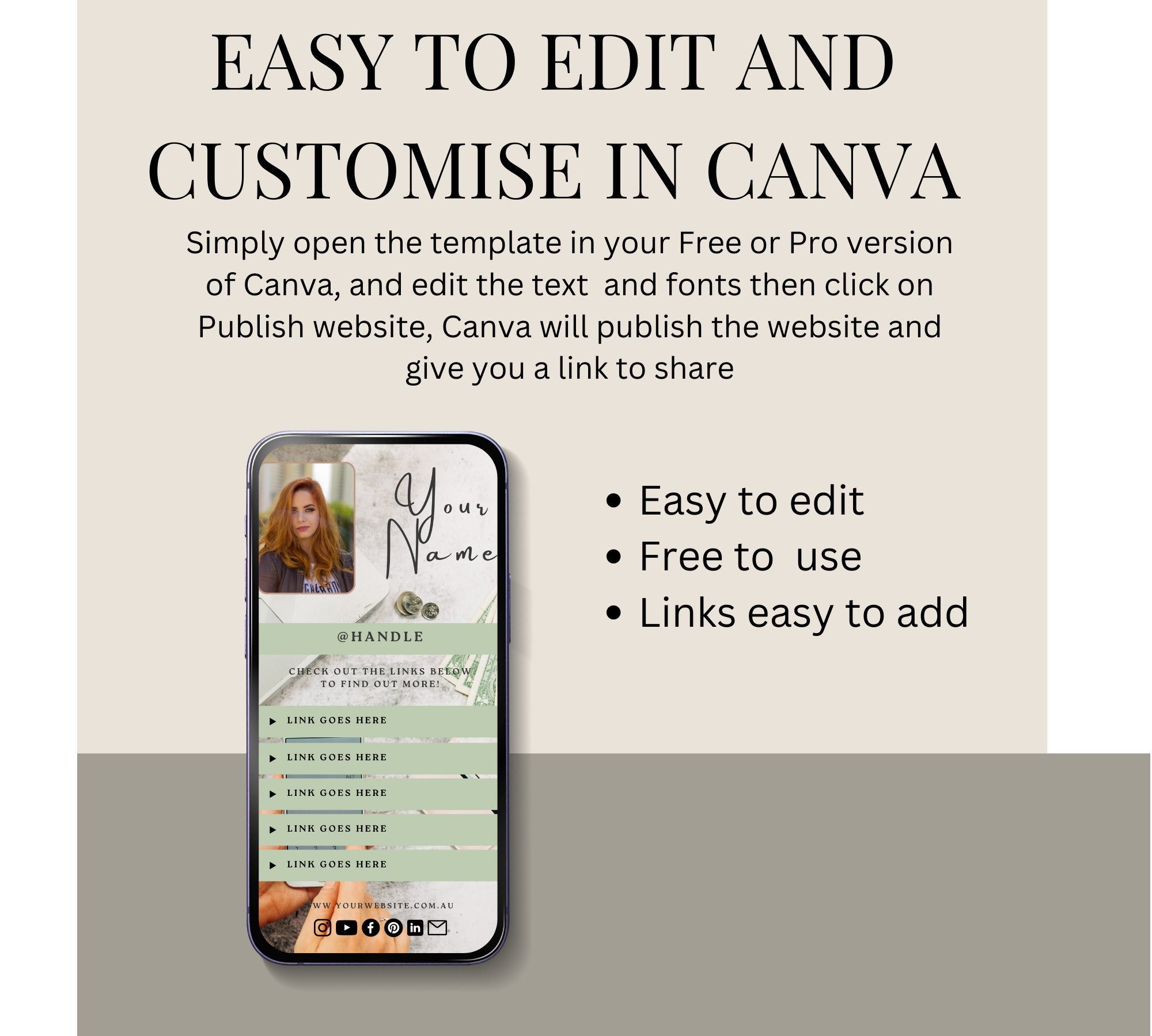 Link in BIO Template, CANVA Landing Page, Tiktok TEMPLATE, Modern Look ...