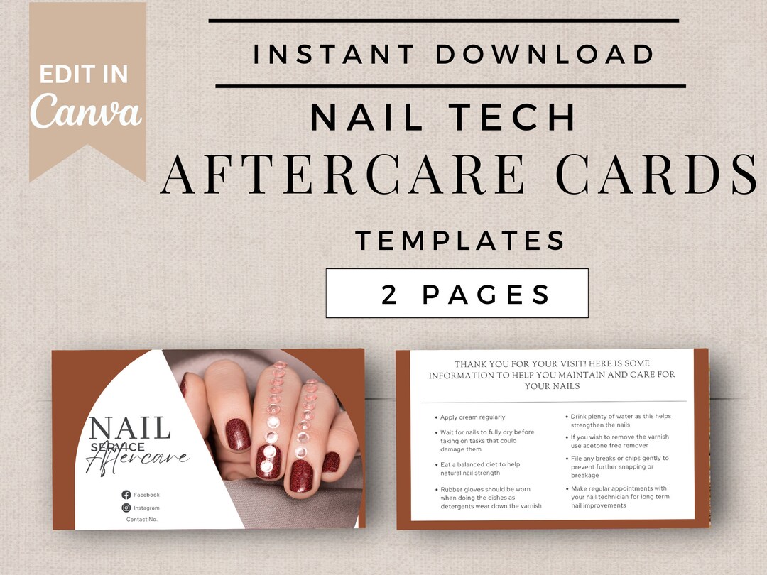 Nail Aftercare Card | Acrylic Nails | Nail Aftercare Sign | Nail ...