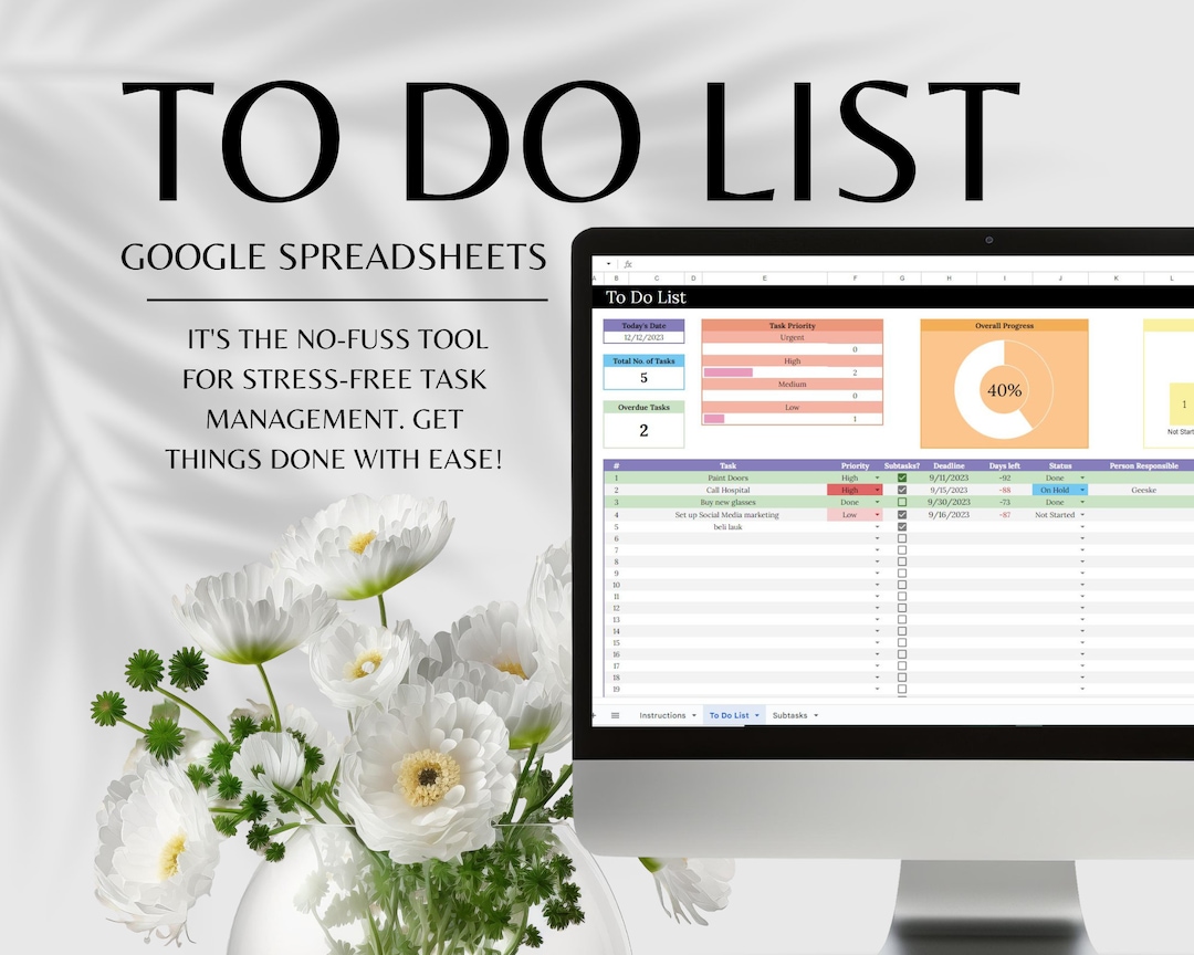 To Do List Google Sheets Spreadsheet | Instant Download | Goal Tracker ...