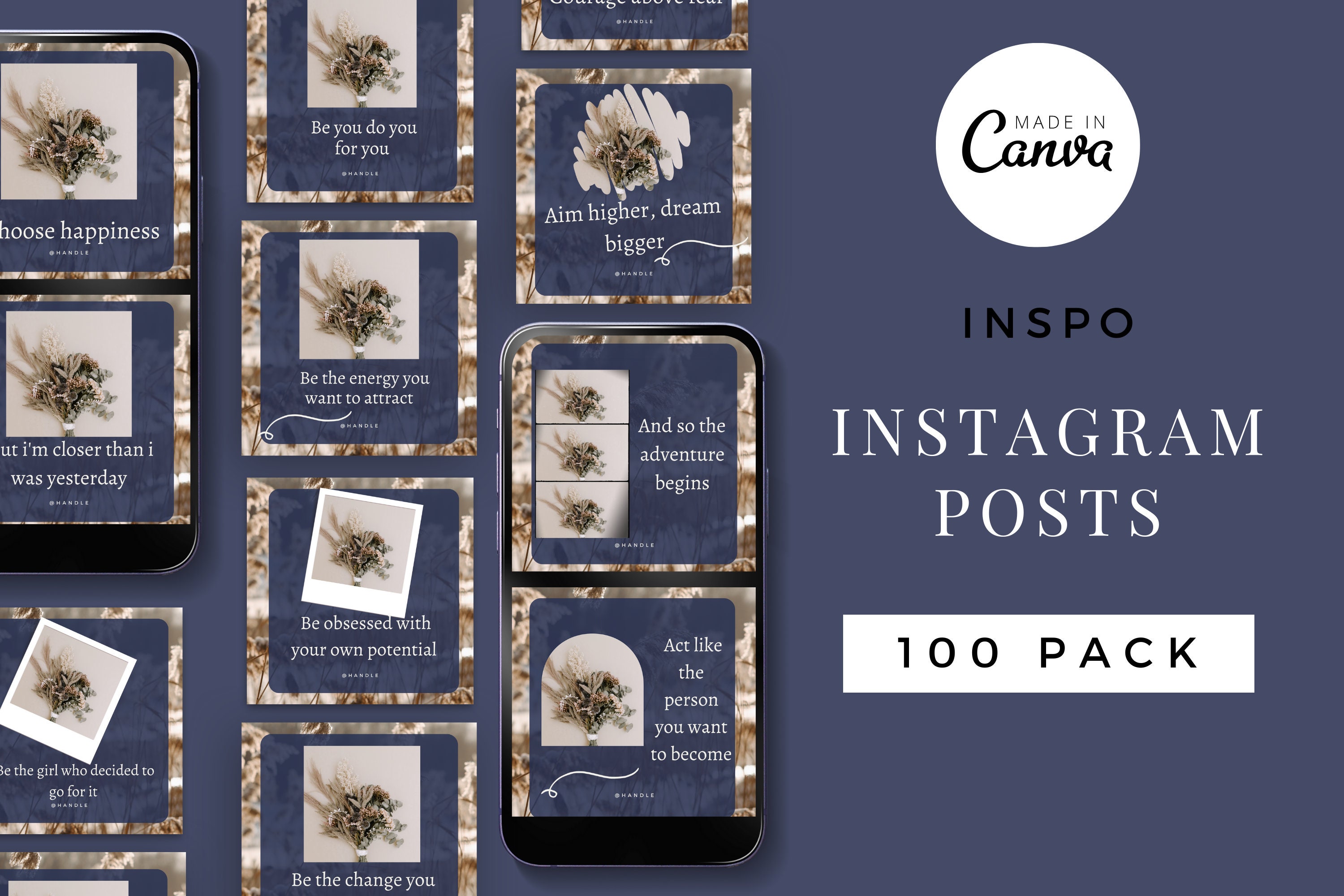 100 Instagram Inspirational Quote Pack Editable Quote Templates ...
