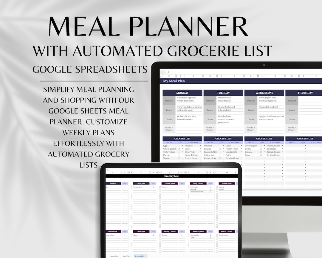 Google Sheets | Automated Shopping List | Weekly Meal Planner Template ...