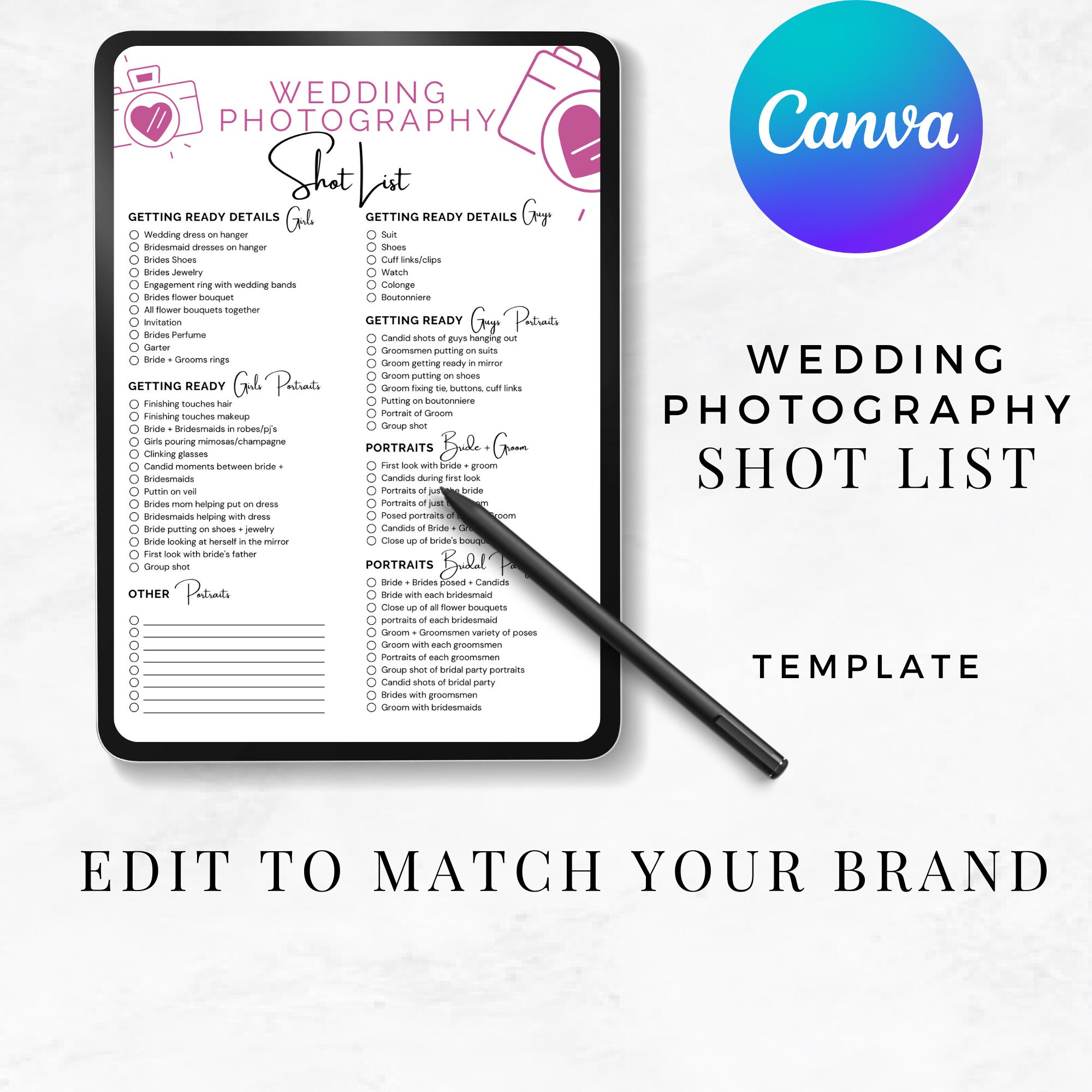 Wedding Photography Shot List | Photography Template | Wedding ...