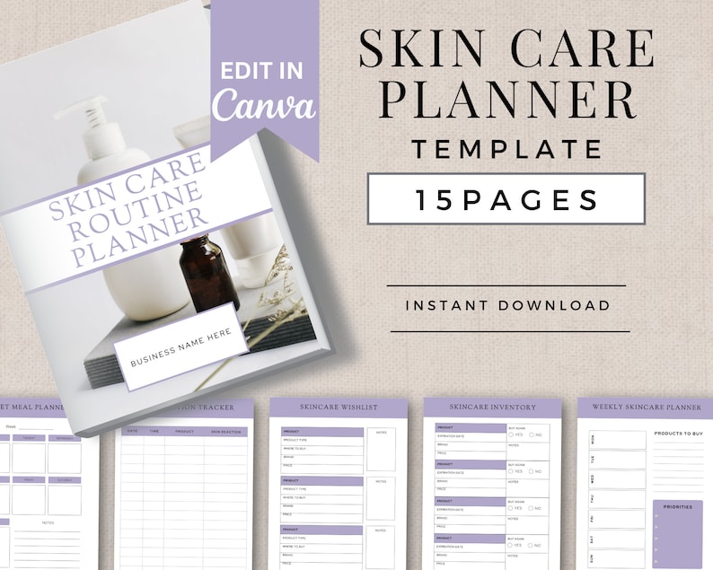 Skincare Planner Instant Download Editable Skincare Routine Skincare ...