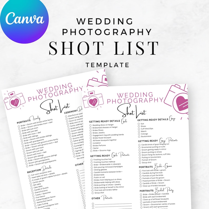 Wedding Photography Shot List | Photography Template | Wedding ...