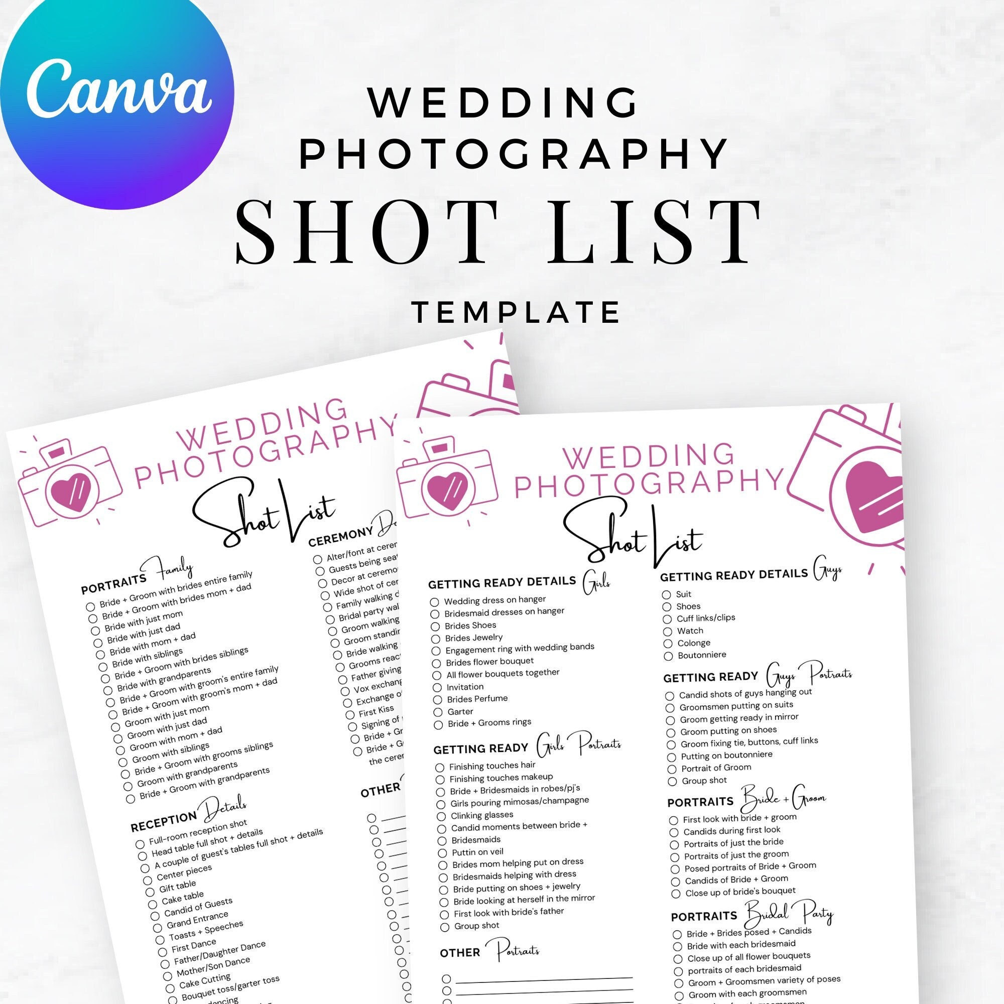 Wedding Photography Shot List | Photography Template | Wedding Photography Timeline | Printable ...