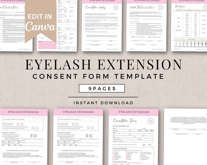 Lash Forms | Editable Esthetician Forms | Eyelash Forms | Client Release Form | Client Intake ...