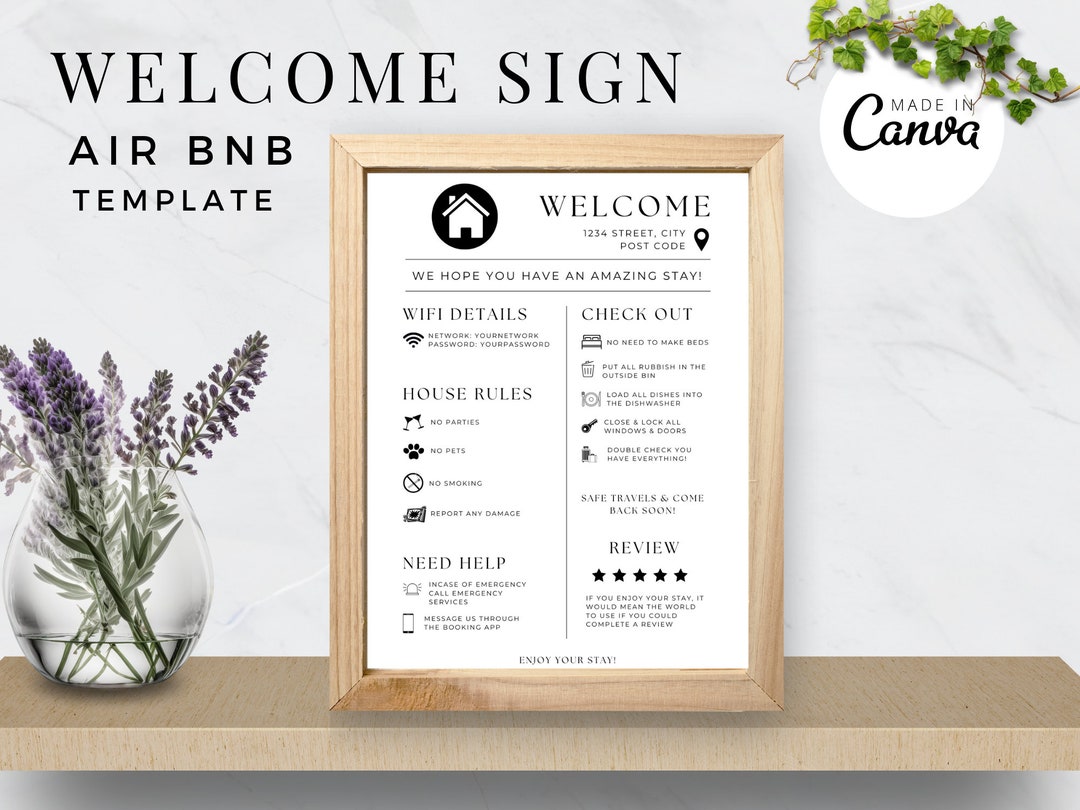 Airbnb Welcome Sign | Guest Arrival Poster | Airbnb Rental Check Out ...