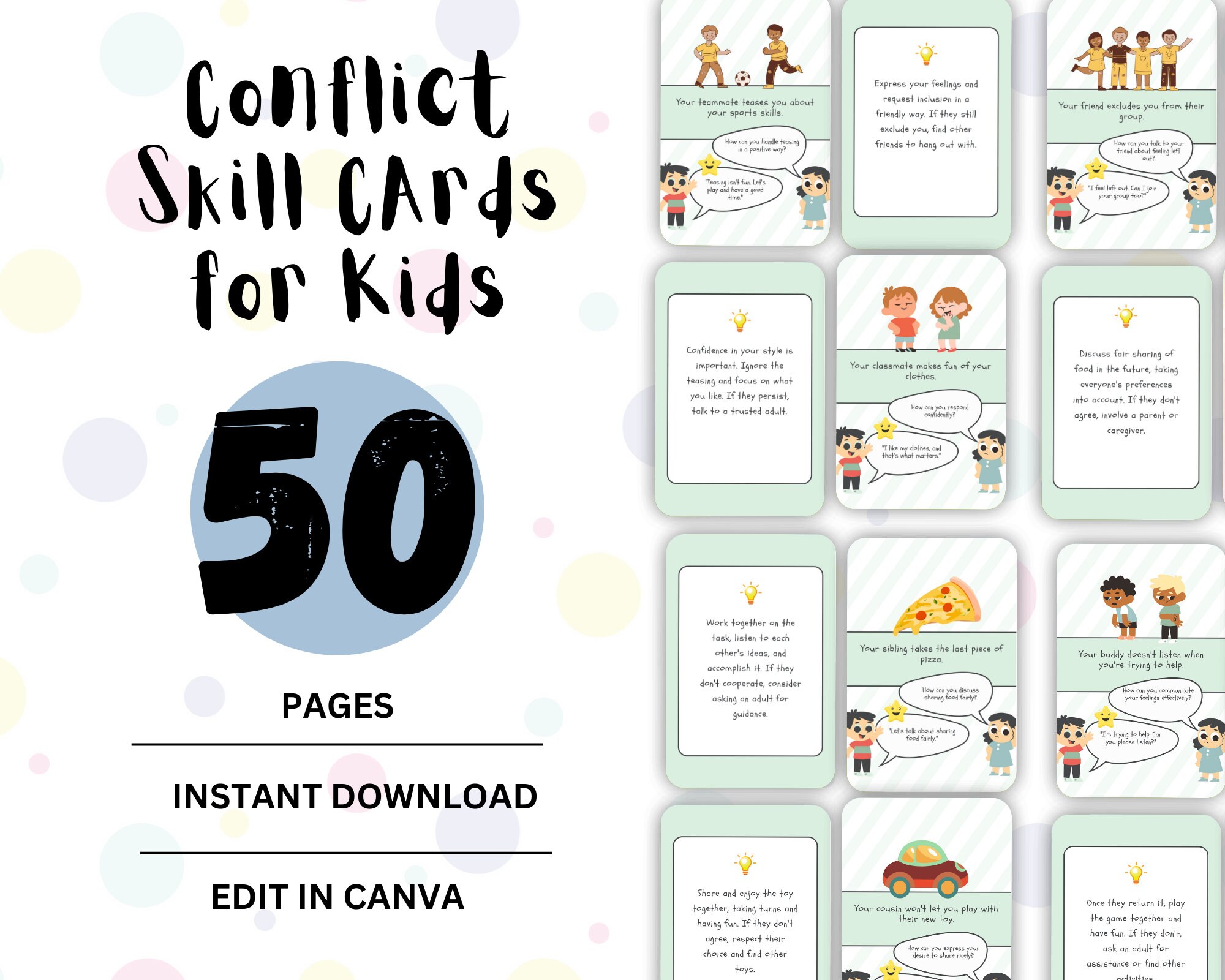 Kids Conflict Resolution, Flashcards for Kids, Social Skills ...