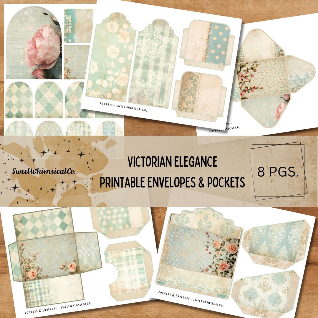Vintage Victorian Printable Ephemera Pack, Envelopes, Pockets, Backing ...