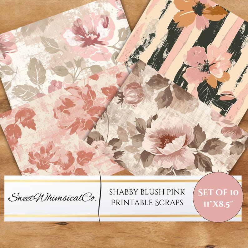Shabby Chic Blush Pink Printable Junk Journal Scrap Pages, Junk Journal ...