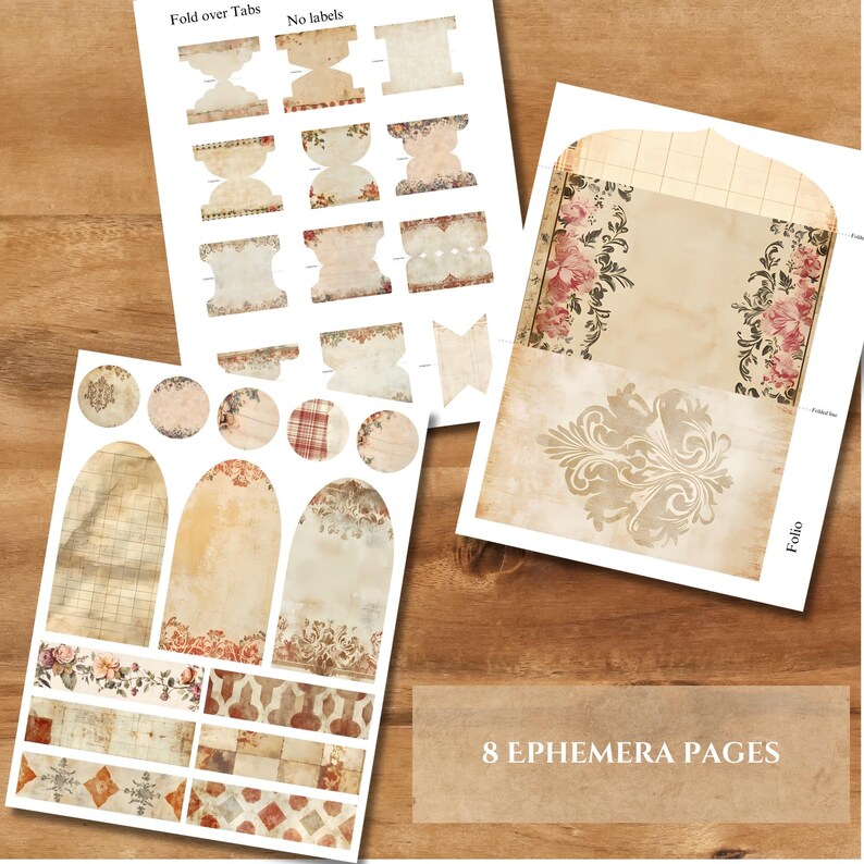 Vintage Printable Ephemera Pack, Beige Brown Junk Journal (digital ...