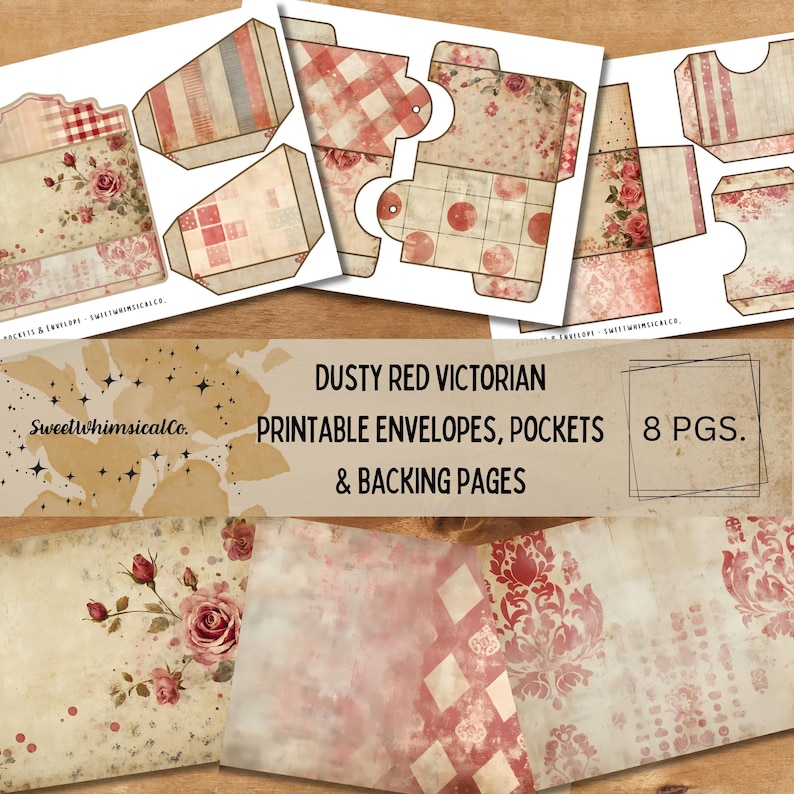 Dusty Red Victorian Printable Ephemera Pack, Envelopes, Pockets ...