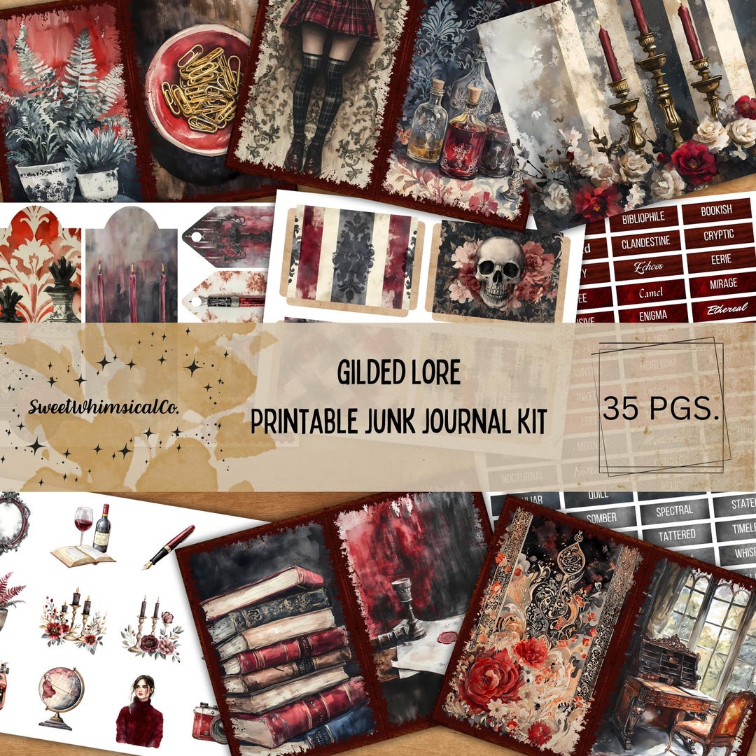 Printable Junk Journal Starter Kit Dark Academia Aesthetic, Dark Red ...