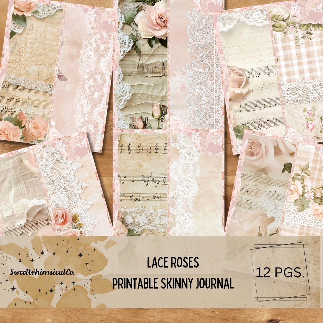 Printable Skinny Junk Journal Kit, Lace Roses Junk Journal Paper ...
