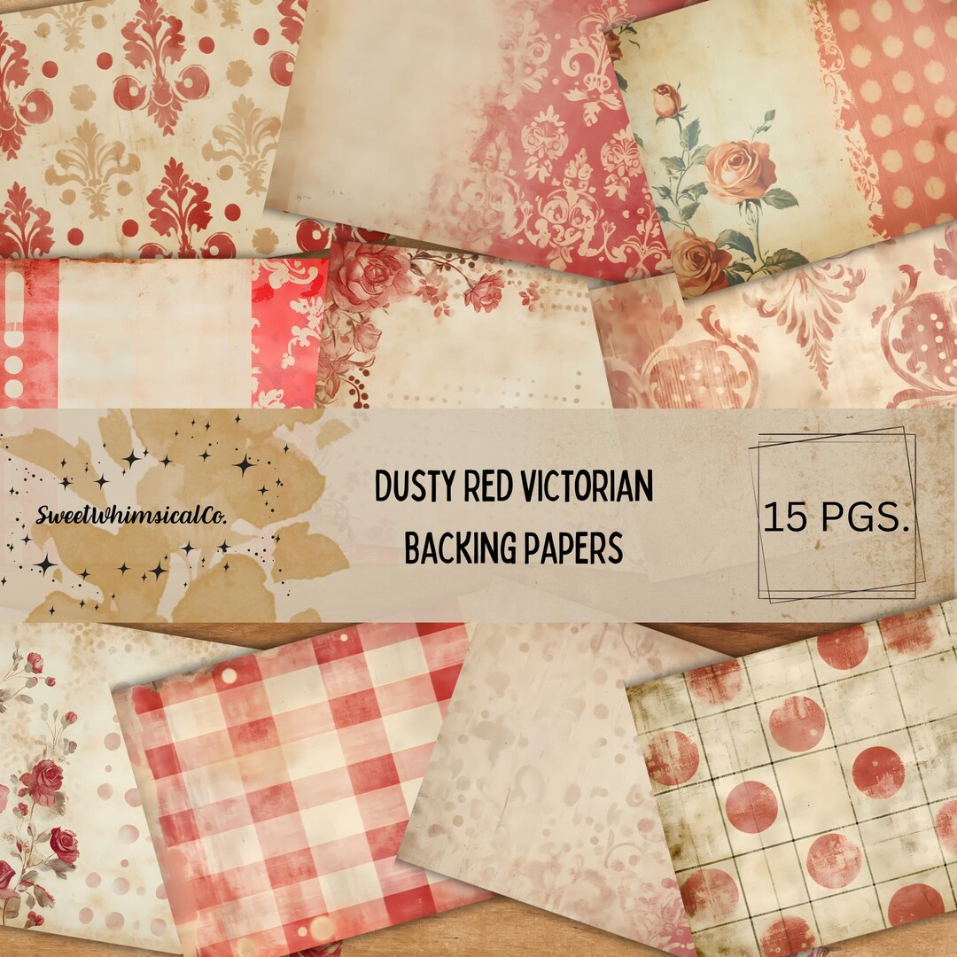 Dusty Red Victorian Printable Scrapbook Paper, Backing Pages, Grunge ...
