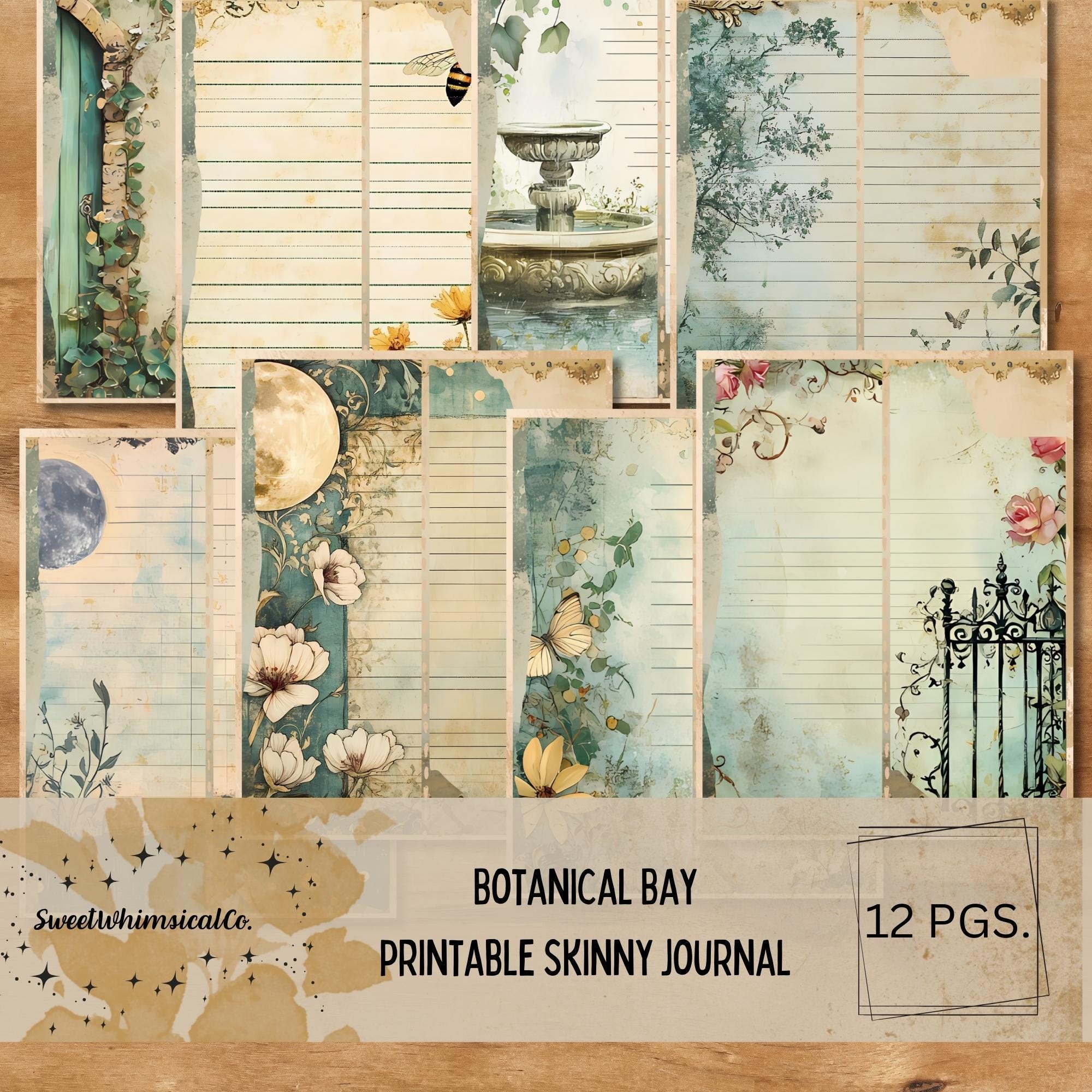 Printable Skinny Junk Journal Kit, Botanical Junk Journal Paper ...