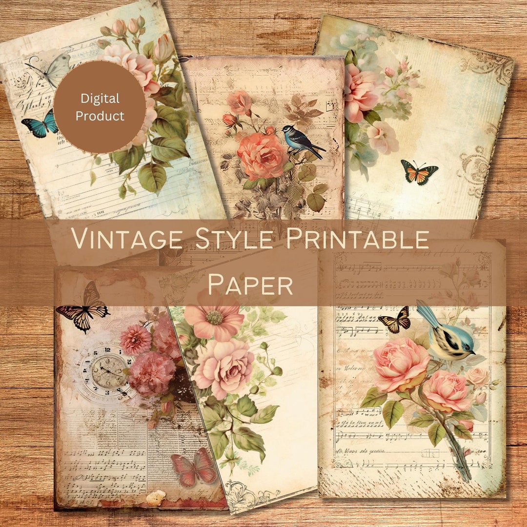 Printable Vintage Collage Sheets, Antique Paper, Floral Pages, Digital ...