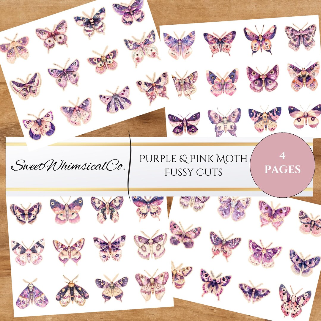 Purple Pink Moths Printable Fussy Cut Stickers Vintage Ephemera ...