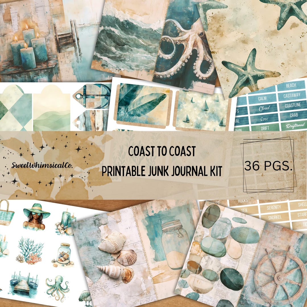 Vintage Coastal Beach Junk Journal Starter Kit Printable 36 Pages ...