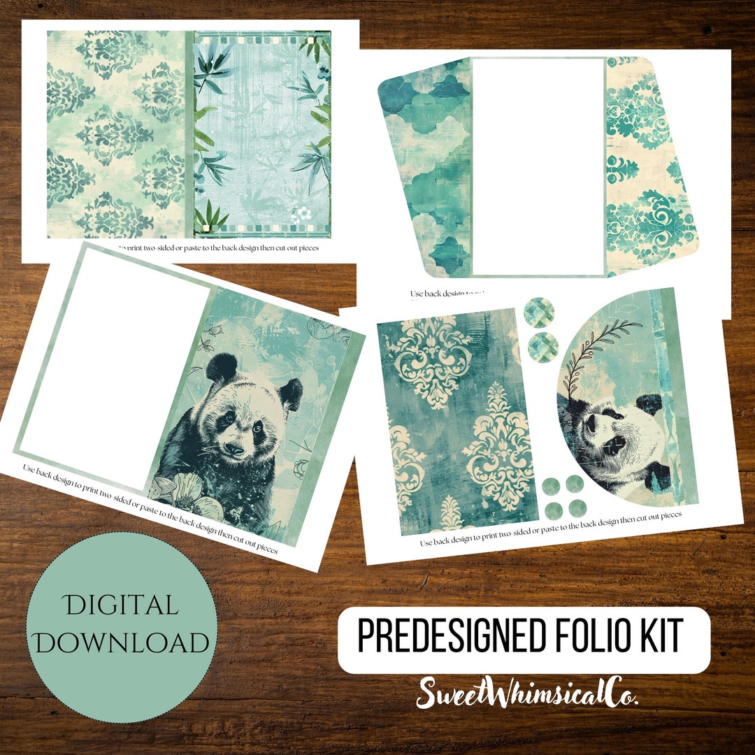 Panda Folio Kit, Junk Journal Paper, Collage Sheet, Digital Download ...