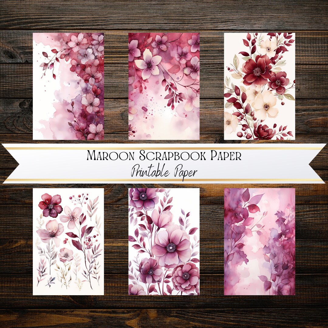 Printable Scrapbook Paper Bundle,maroon Floral, Junk Journal Pages, Kit ...