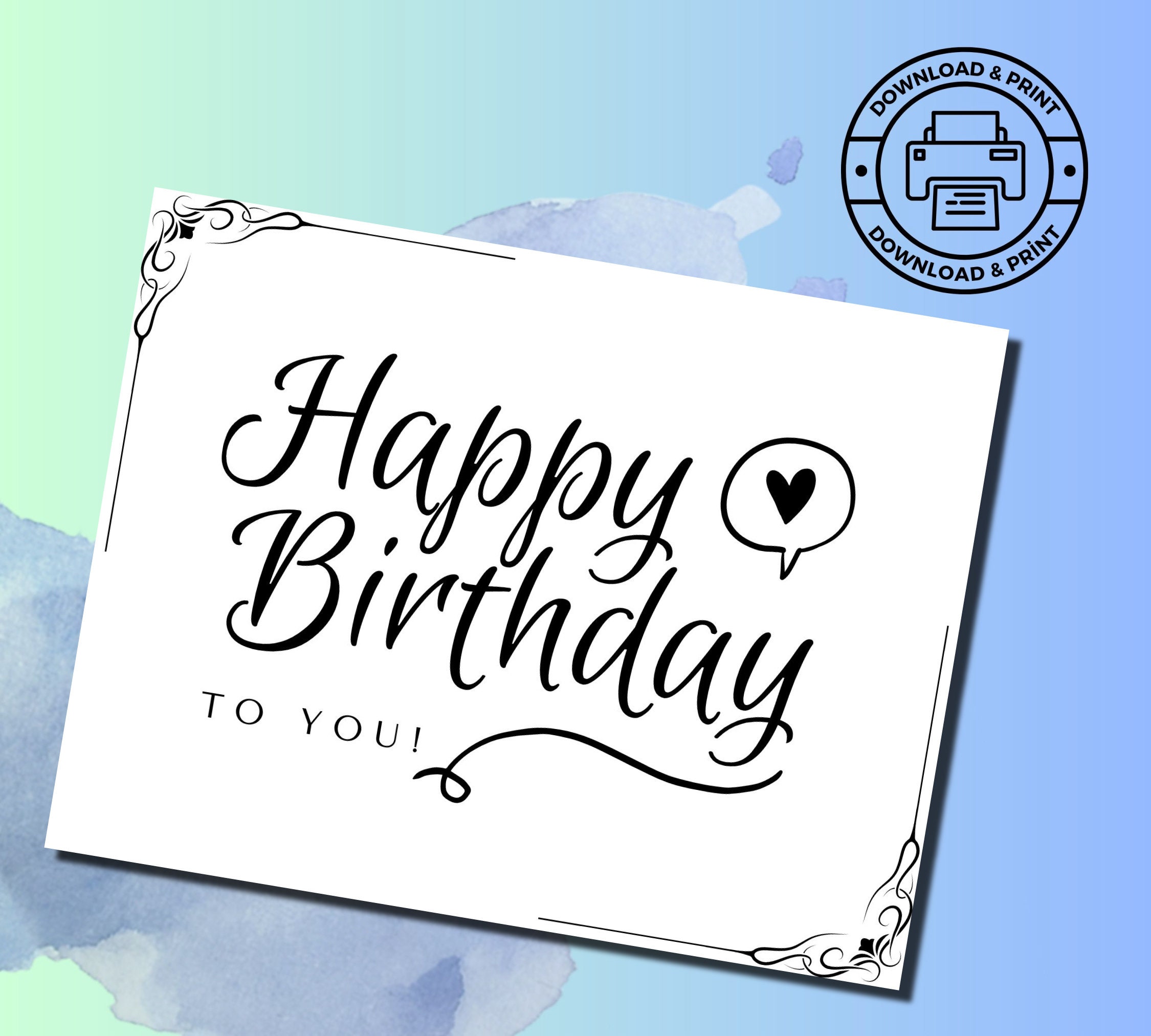 Happy Birthday Printable Card and Envelope / Instant Download PDF ...