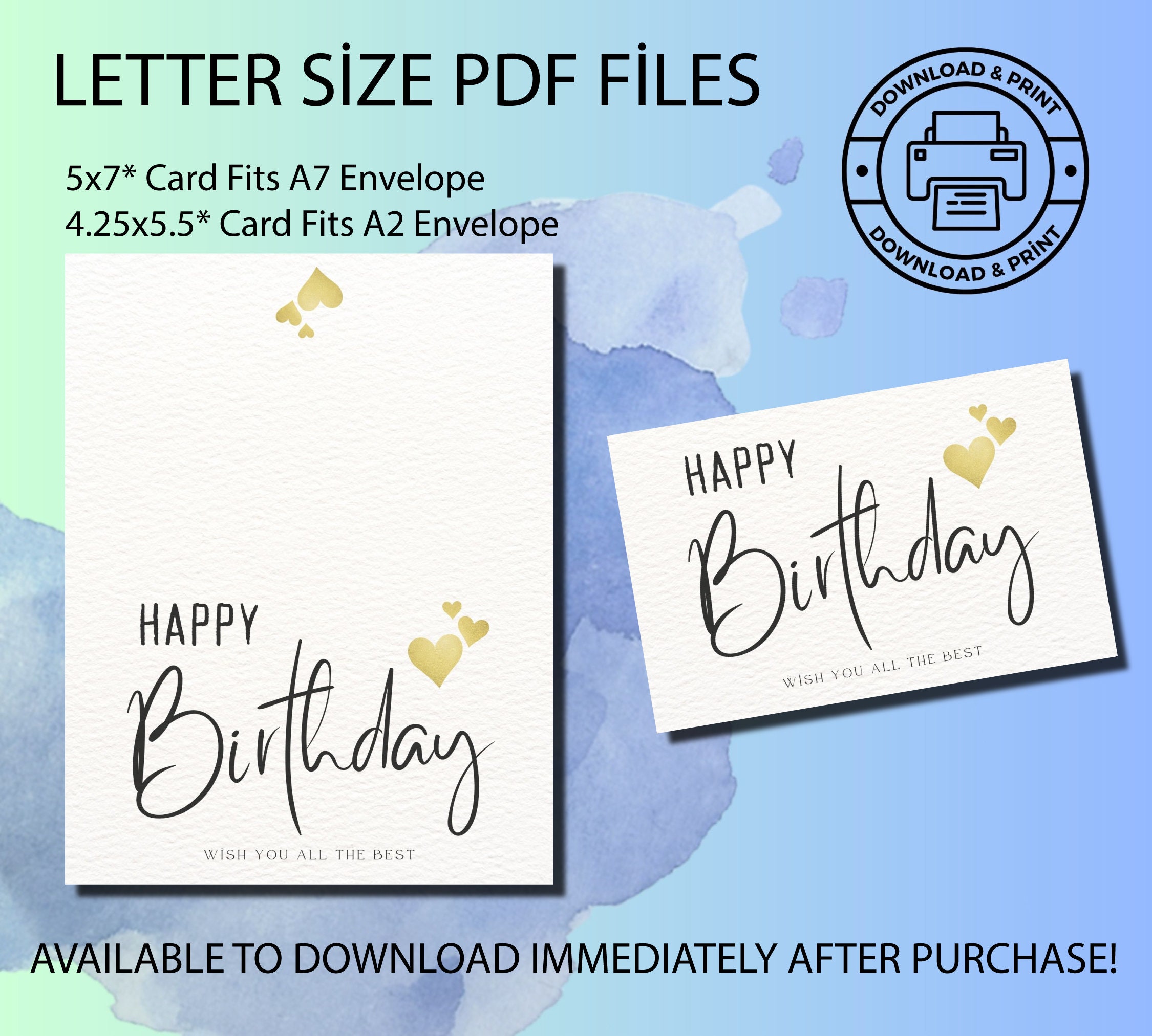 Happy Birthday Printable Card and Envelope / Instant Download PDF ...